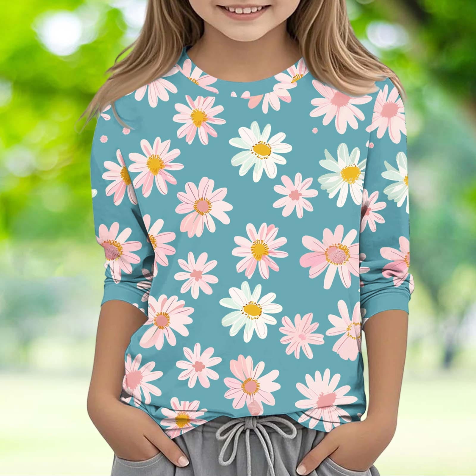 Frnrwgo Girls Tee Shirts Green Kids Crewneck Tops Casual Fashion Tees ...