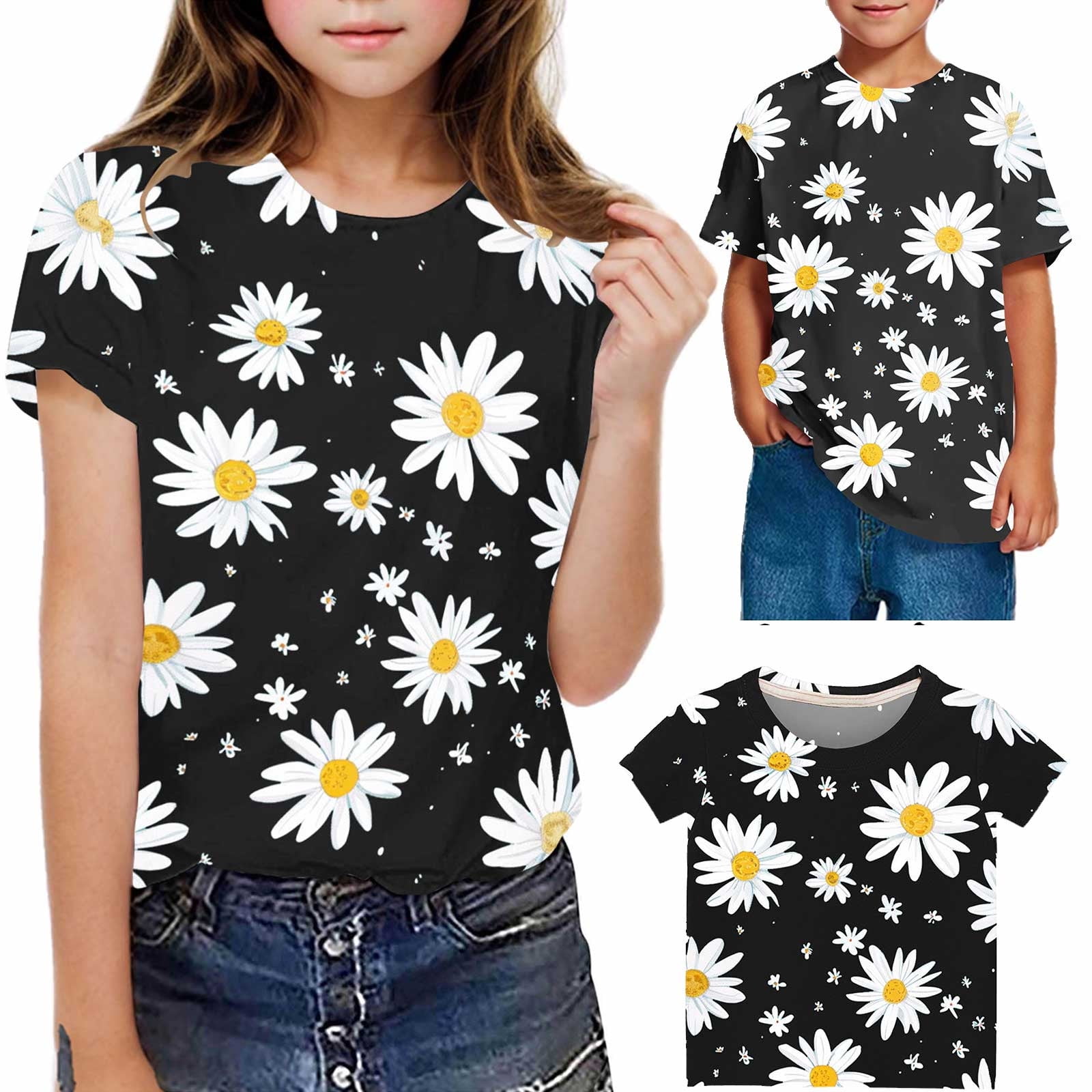 Frwgonr Girls Tees Kids Summer Fashion Crewneck Tops Casual Tees 3-14 ...