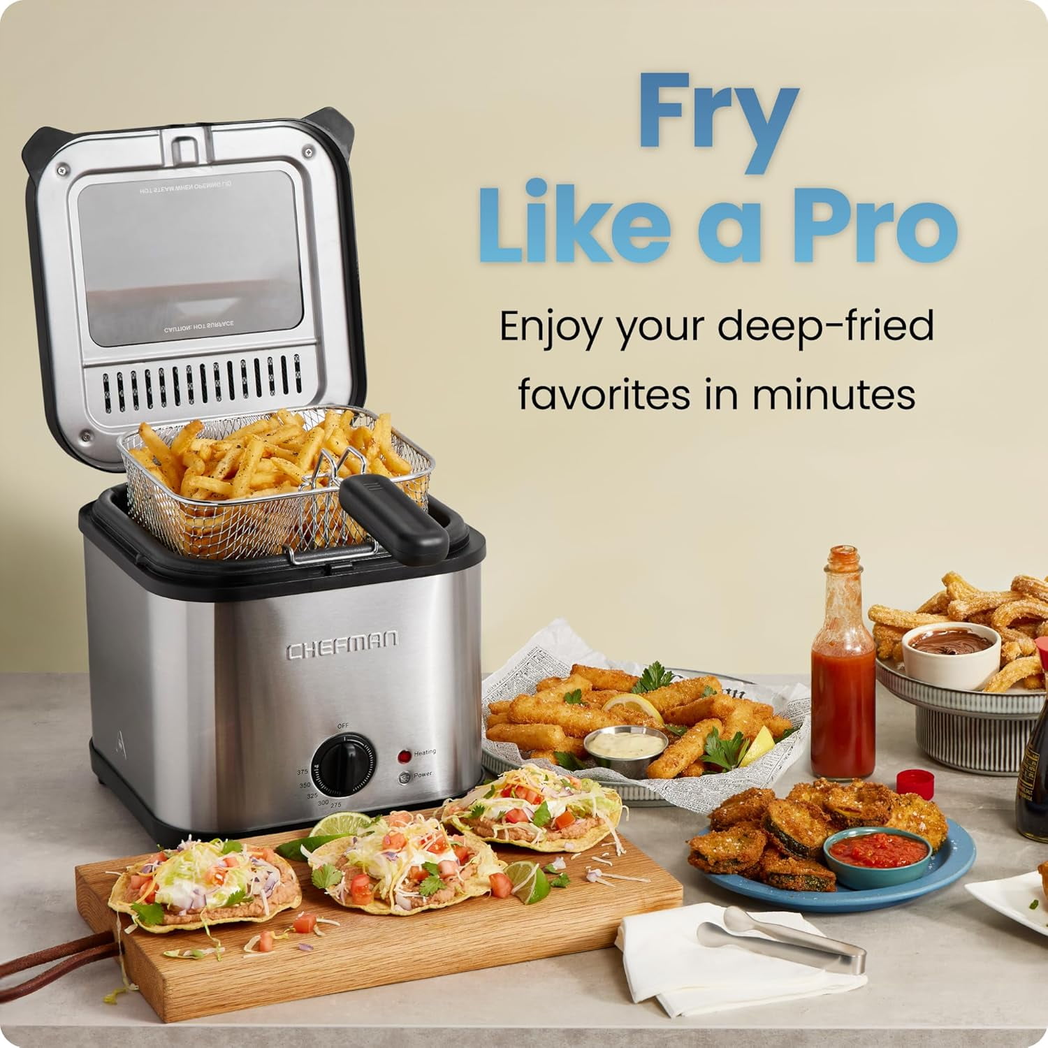 Fry Guy 2.5 Quart / 10 Cup Deep Fryer with Wire Basket, Hinged Lid with ...