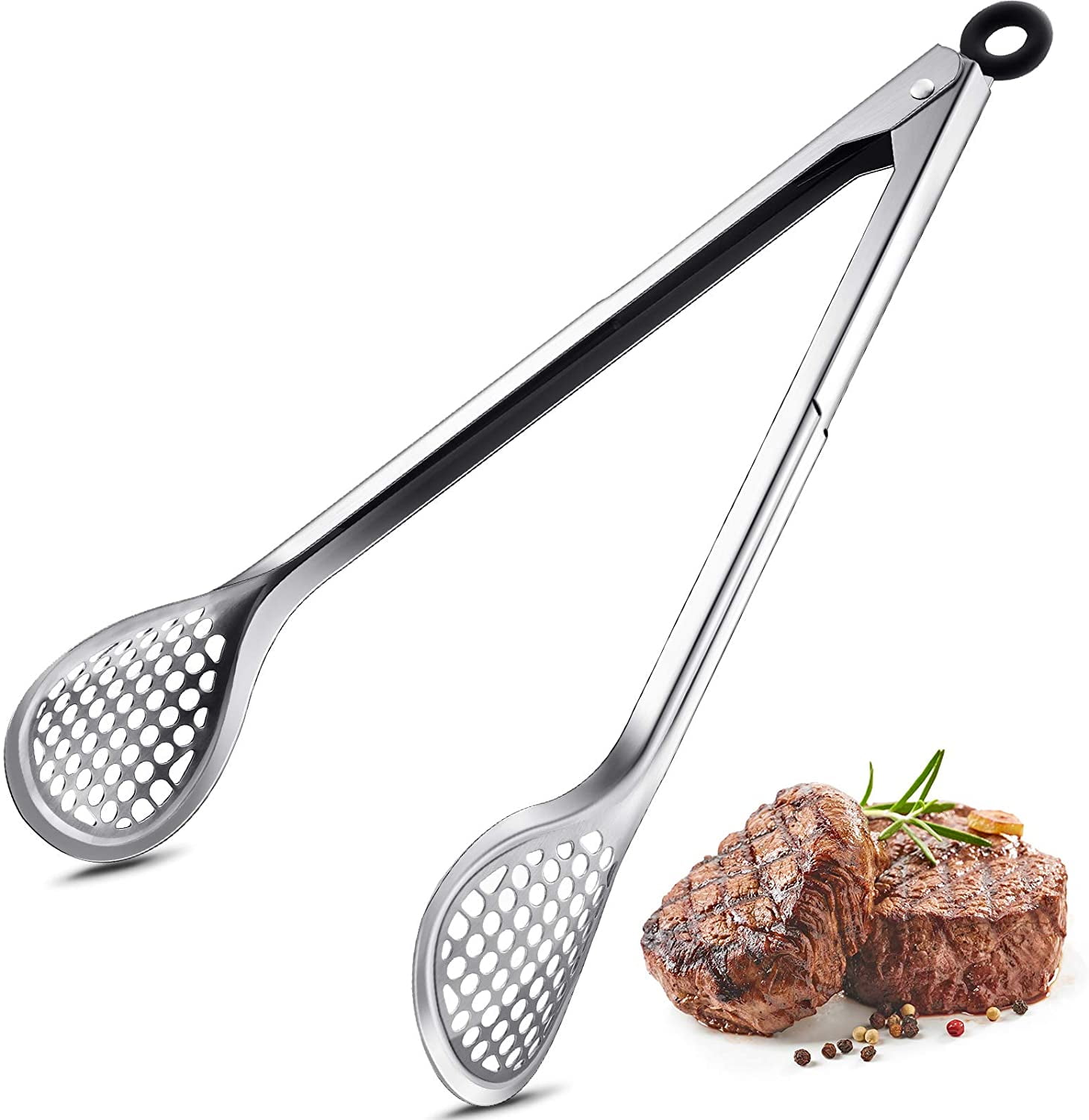 Fry Tongs 12 Inch Stainless Steel Wide Grill Food Tongs Barbecue Salad ...