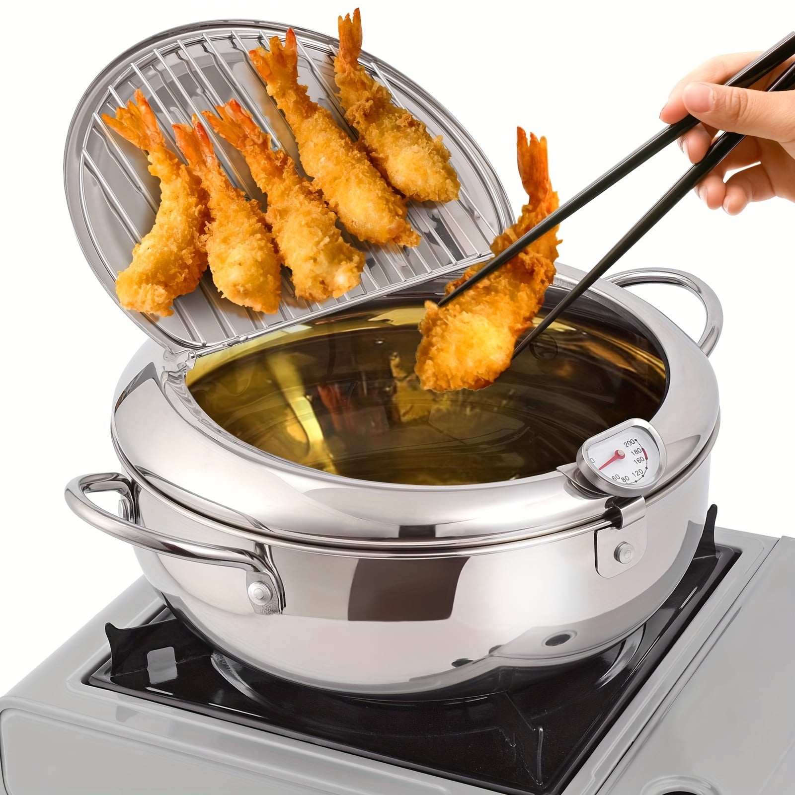 Frying Pan, 304 Stainless Steel Japanese Frying Pot With Oil Drain ...