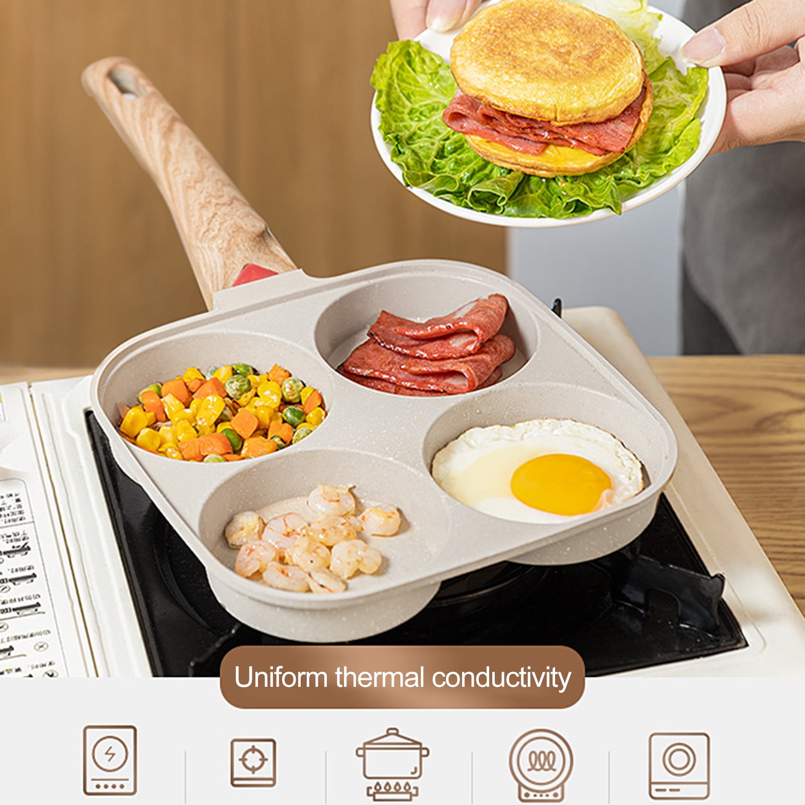 Frying Pan - 4 Grids - Non-stick - Fast Heat Conduction - Black ...