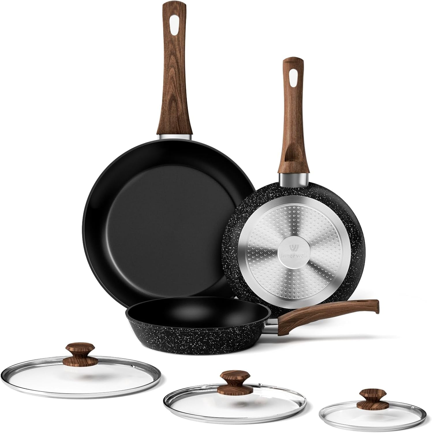 Frying Pan Set with Lids - Non-Stick Frying Pans Set 3 Pcs, Nonstick ...