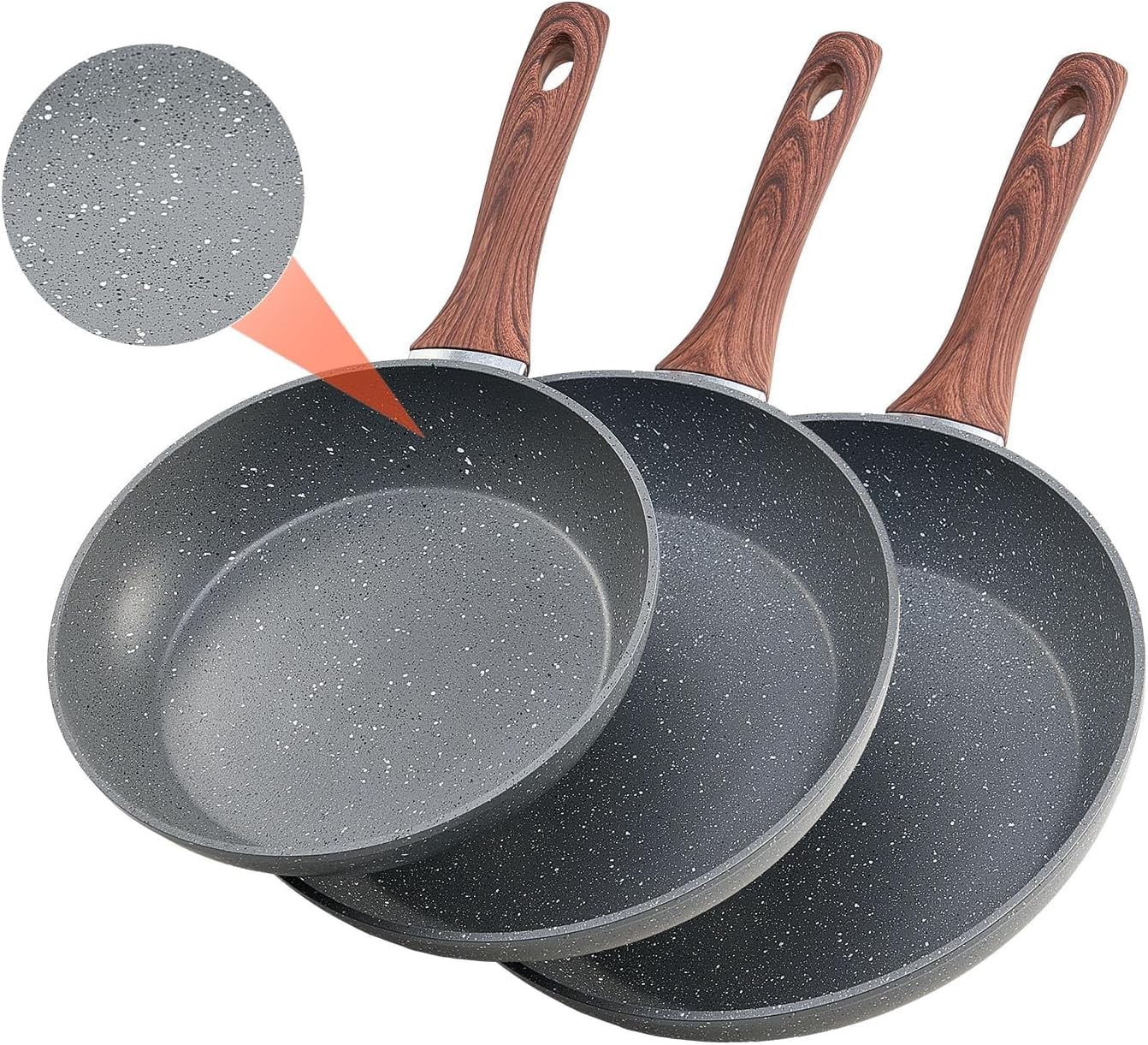 Frying Pan Skillet,Nonstick Granite Egg Pan Omelet Pans, 3 count Set (9 ...