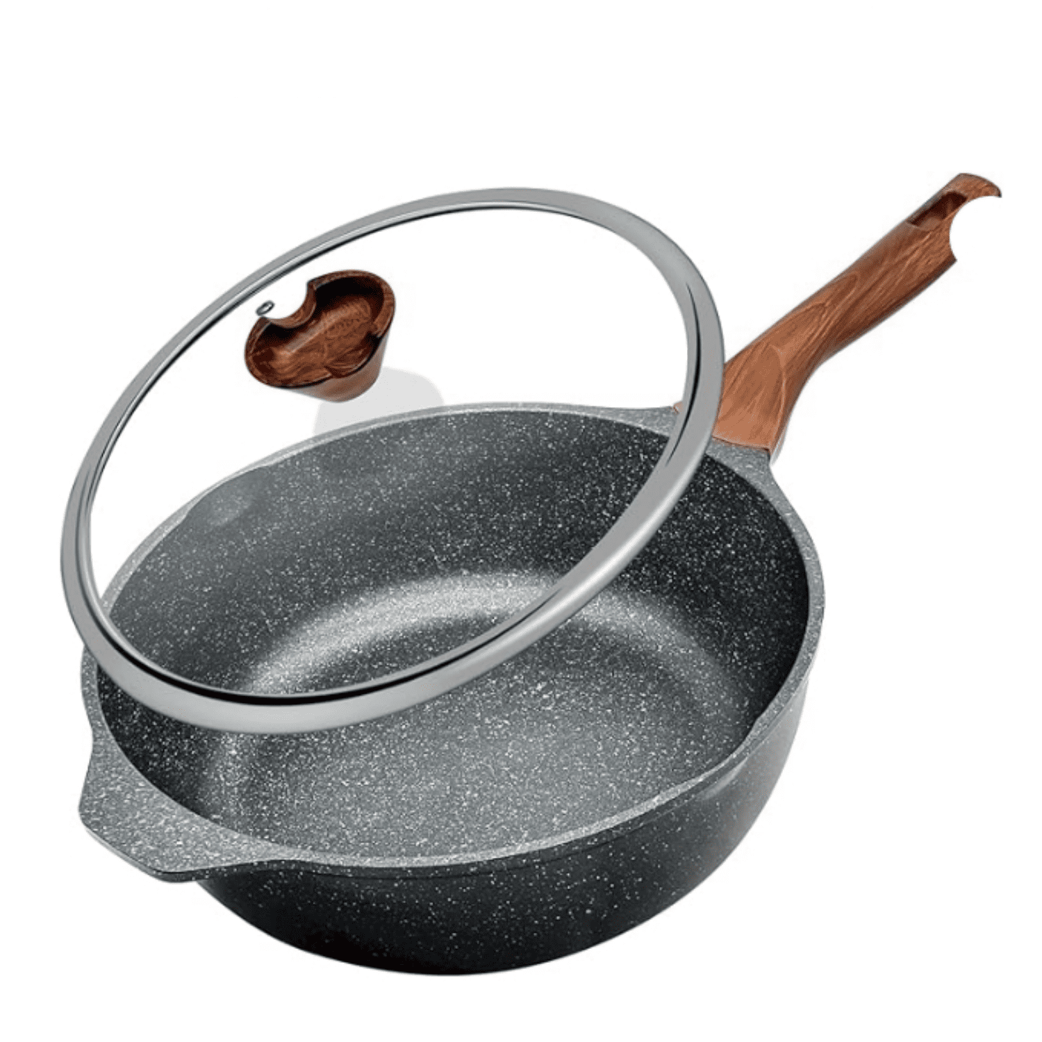 Frying Pan with Lid Nonstick Skillet 11 Inch Wok Pan with Flat Bottom ...
