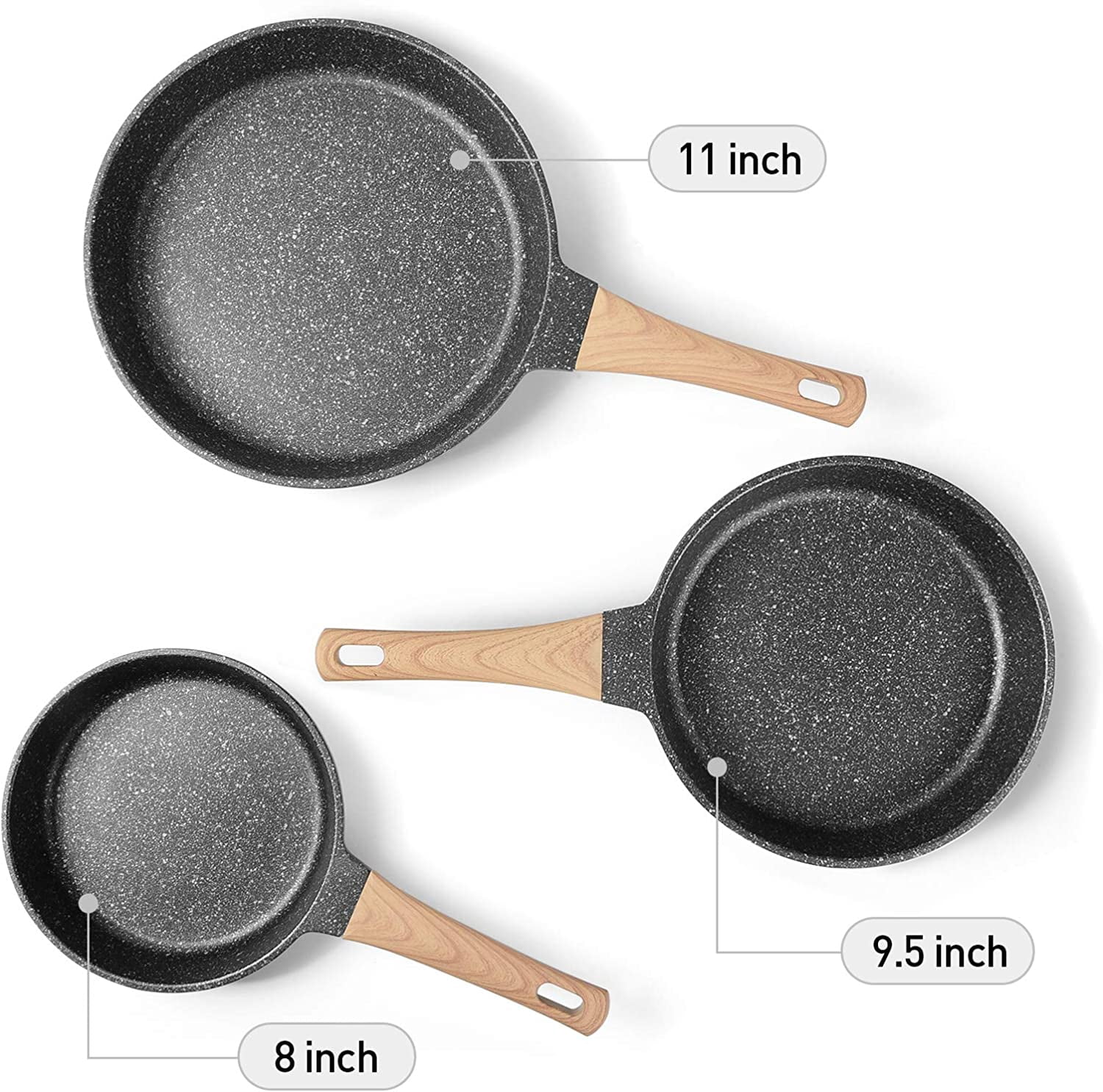 Frying Pans Nonstick, Induction Frying Pan Set Granite Skillet Pans for ...