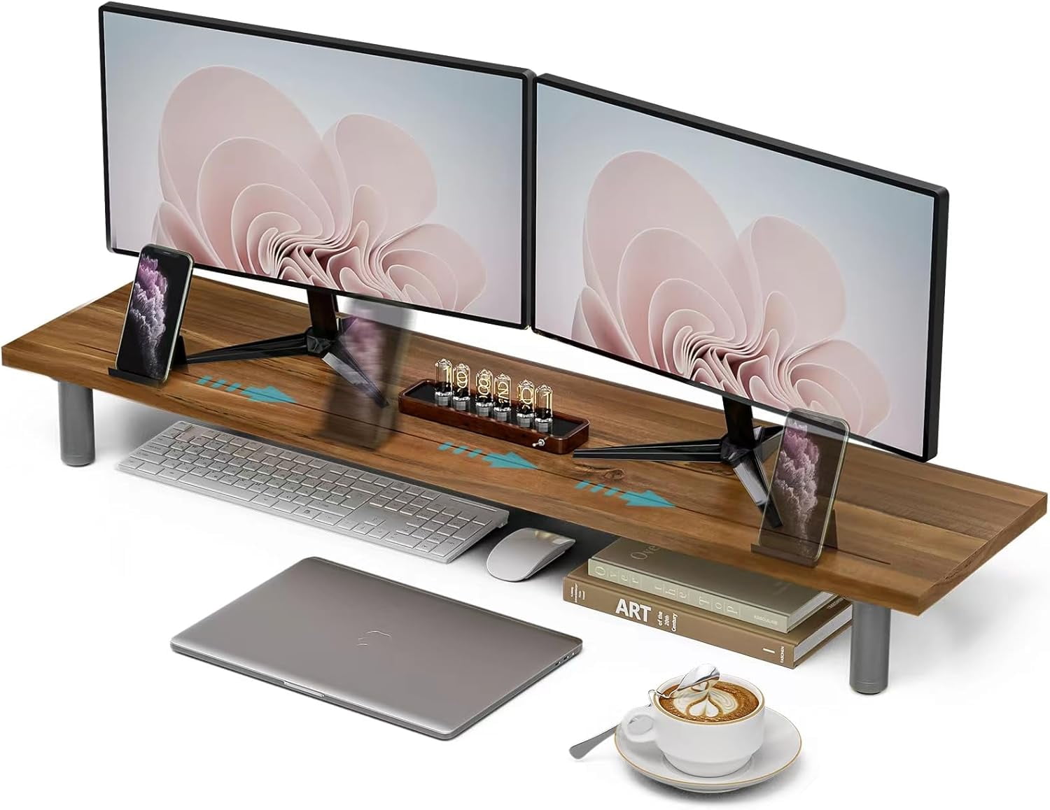 Frylr Large Dual Monitor Stand Riser,Premium Handmade Hardwood ...