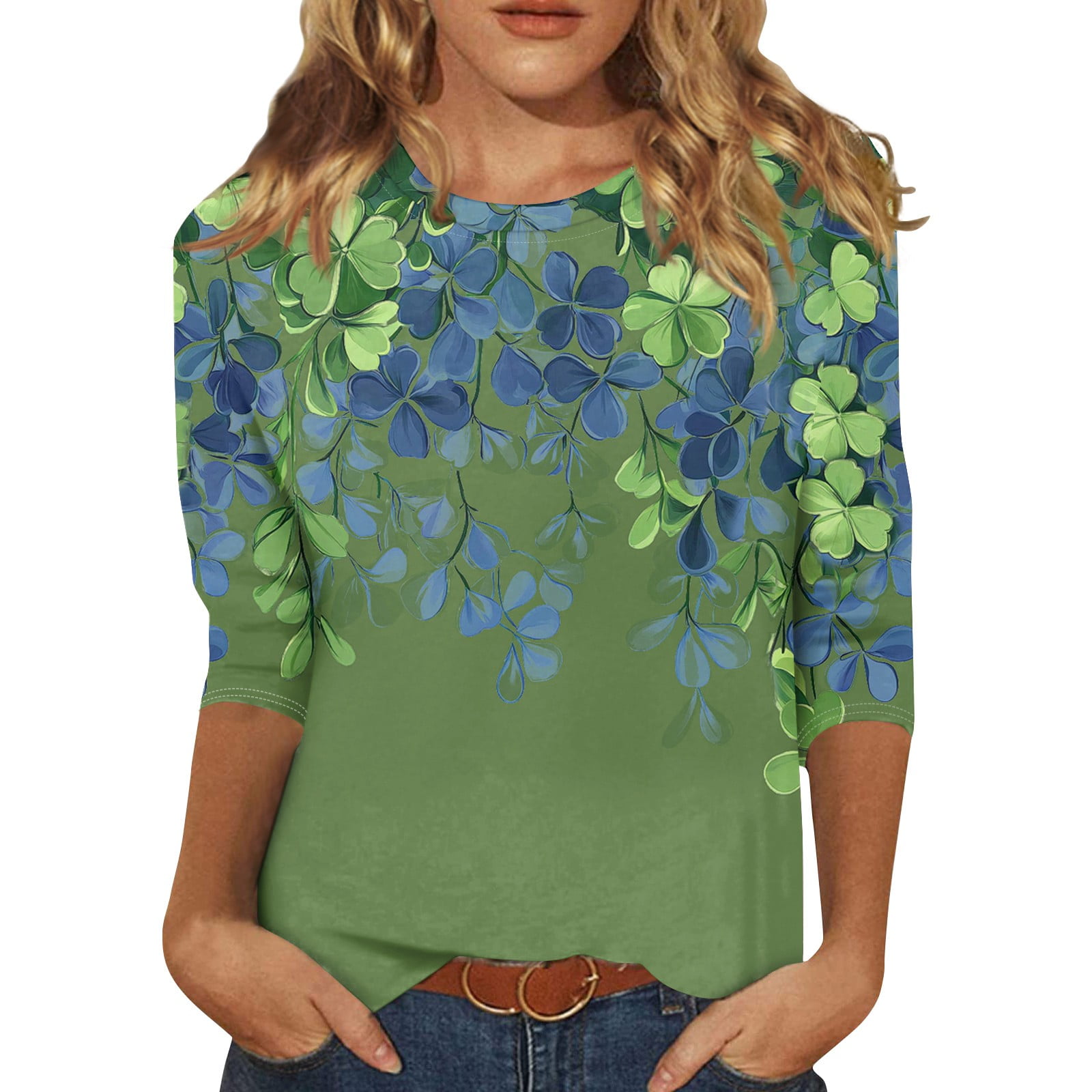 FrzhBrz 3/4 Sleeve Tops for Women Irish Lucky Clover St. Patricks Day ...