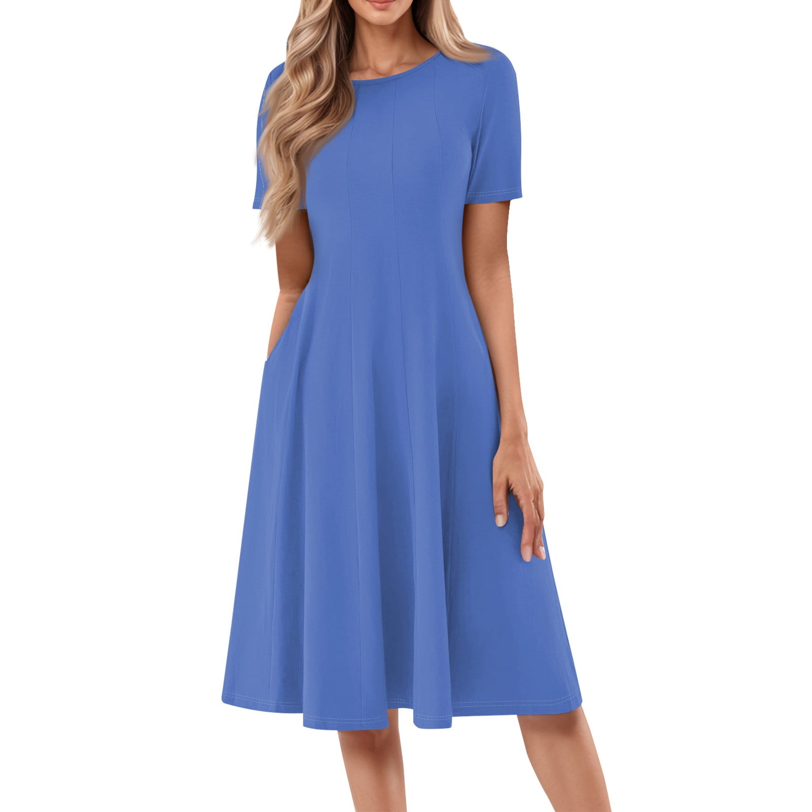 FrzhBrz A Line Dresses for Women Casual Solid Color Midi Dress Comfy ...