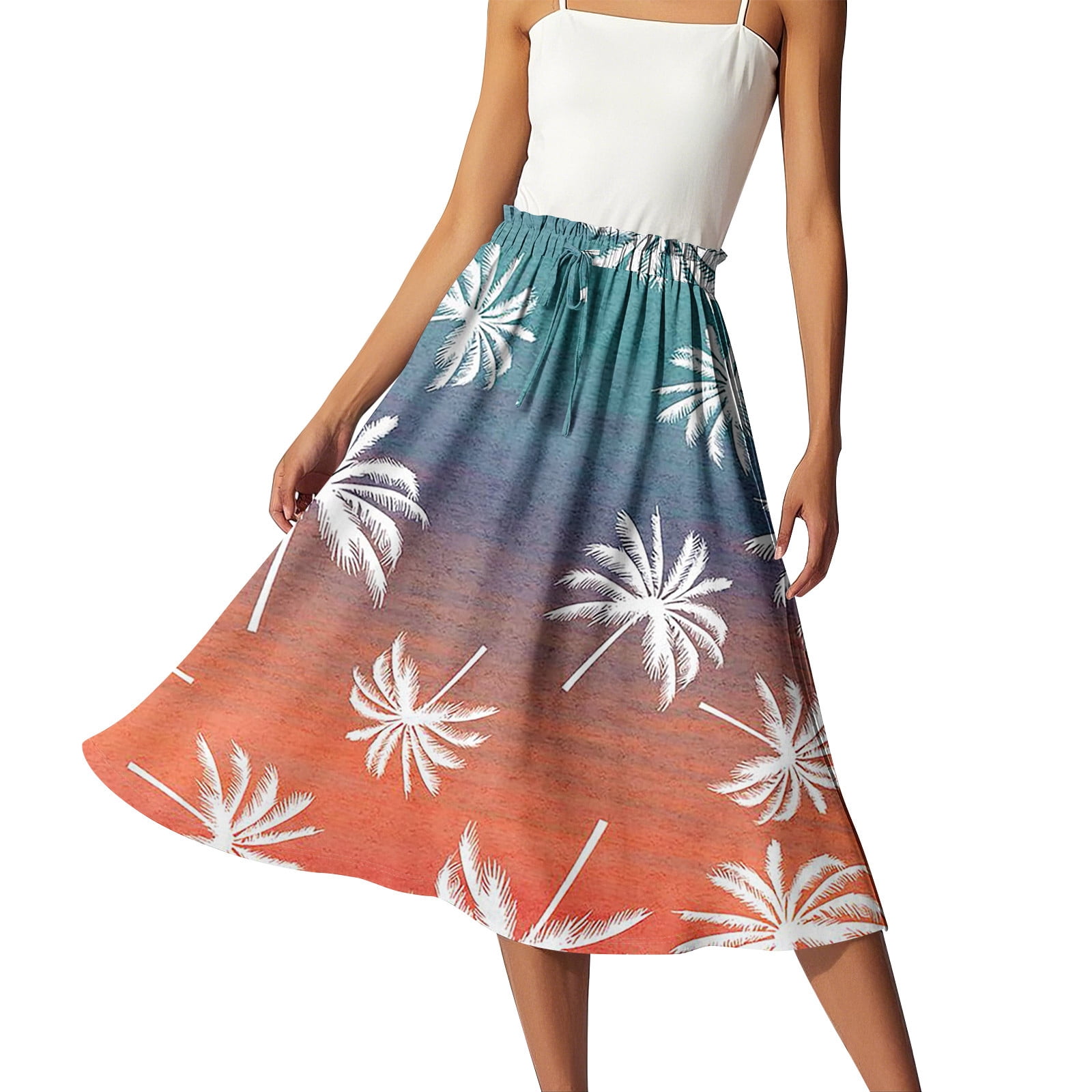 FrzhBrz Boho Skirt for Women Swing Elastic Waist A-Line 2025 Summer ...