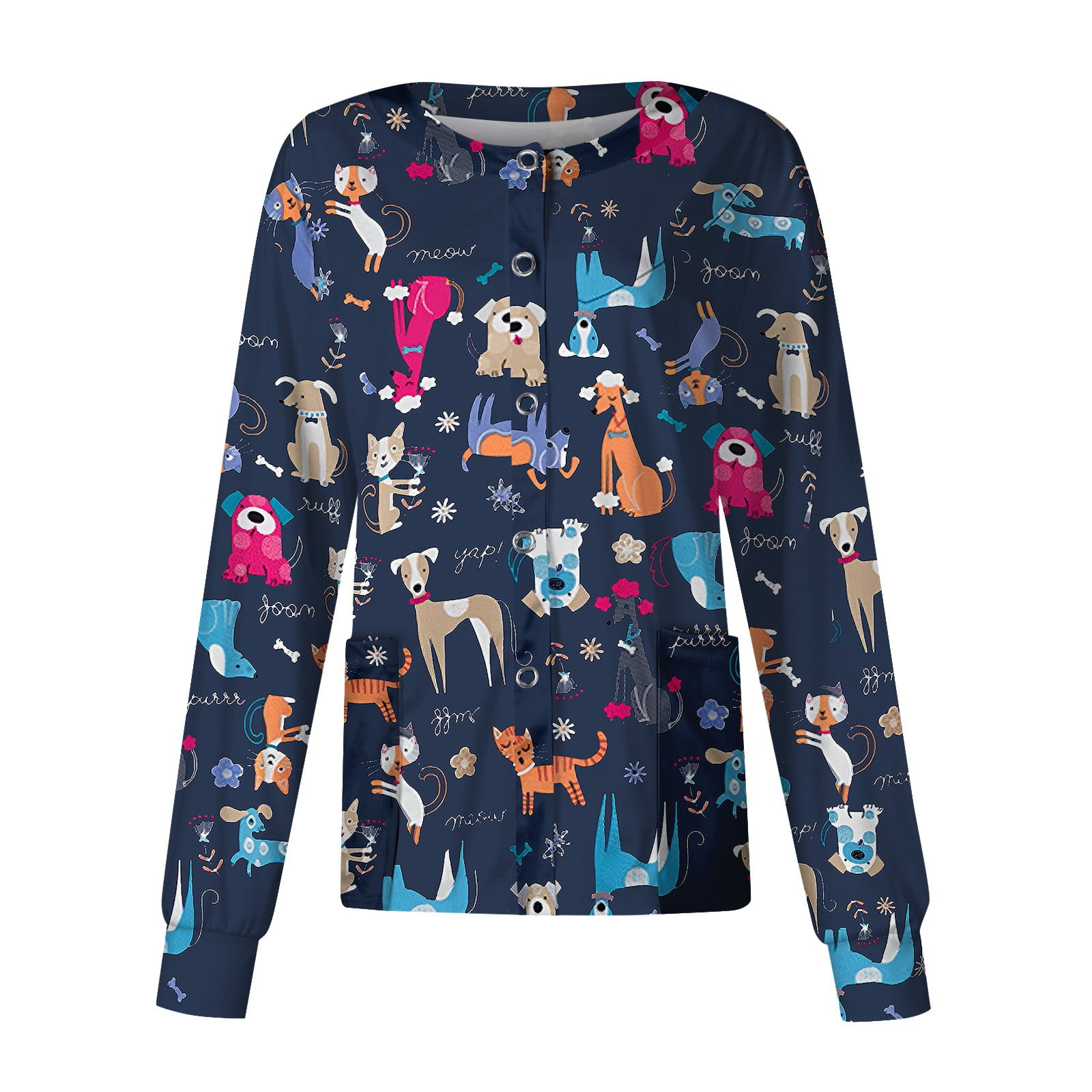 FrzhBrz Button Down Long Sleeve Scrub Jackets for Women Cute Printed ...