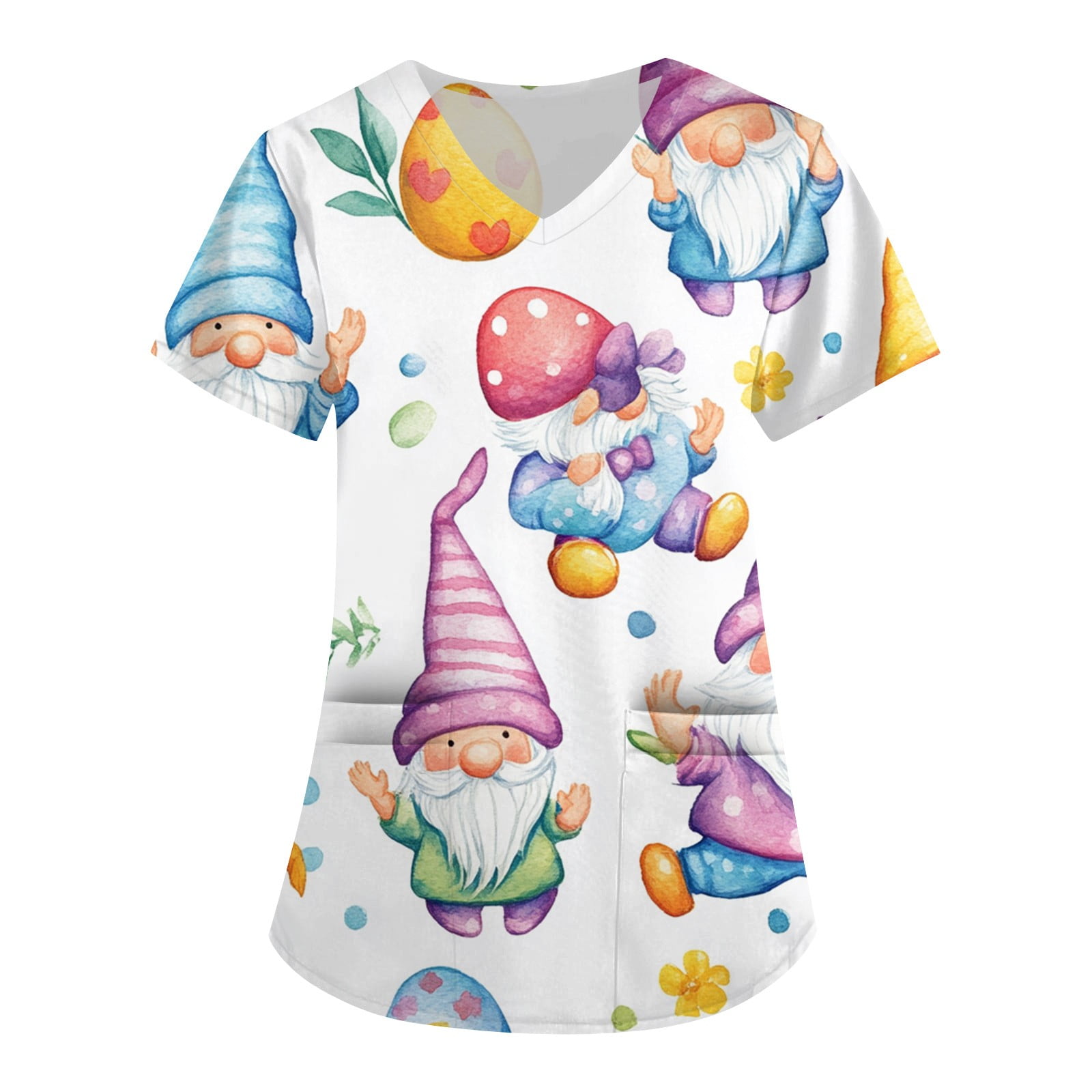 FrzhBrz Cute Bunny Scrub Top for Women Short Sleeve V-Neck Scrub Tops ...