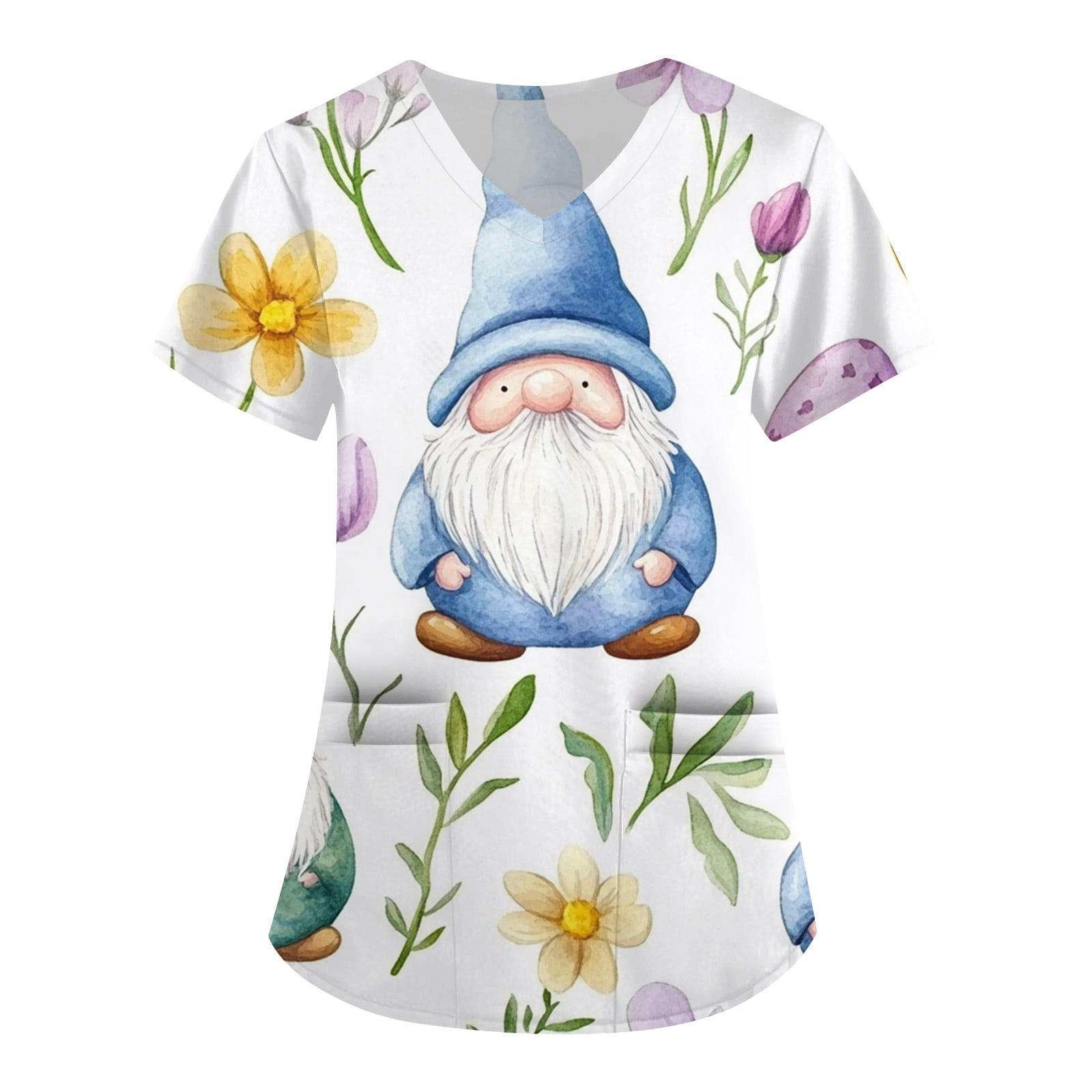 FrzhBrz Cute Bunny Scrub Top for Women with Two Pockets V-Neck Scrub ...