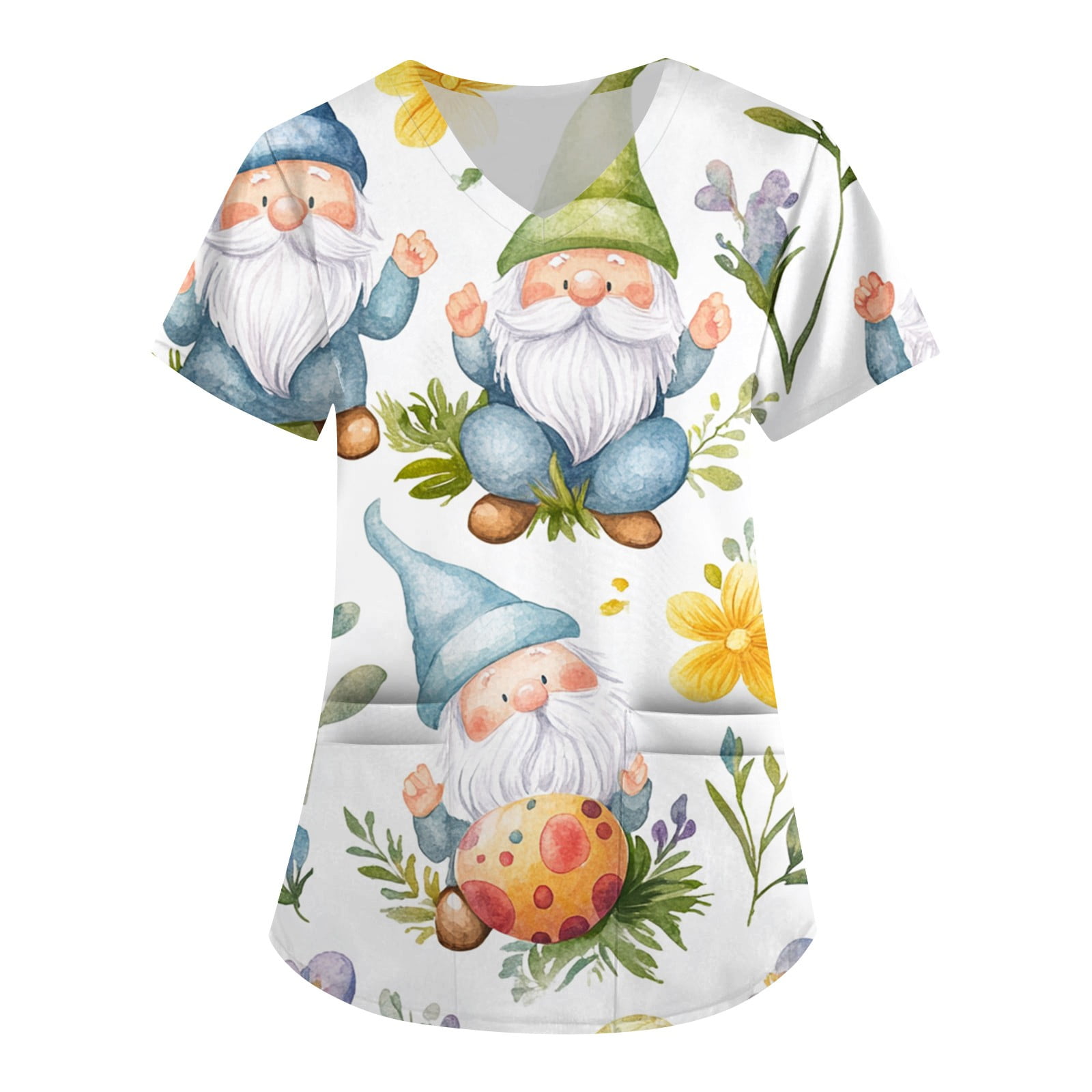 FrzhBrz Cute Bunny Scrub Top for Women with Two Pockets V-Neck Scrub ...