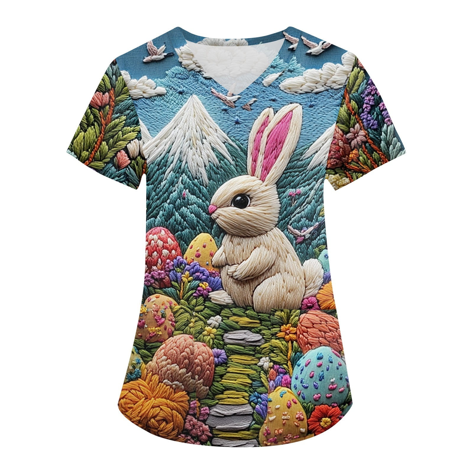 FrzhBrz Easter V-Neck Scrub Top for Women with 2 Pockets, Army Green ...