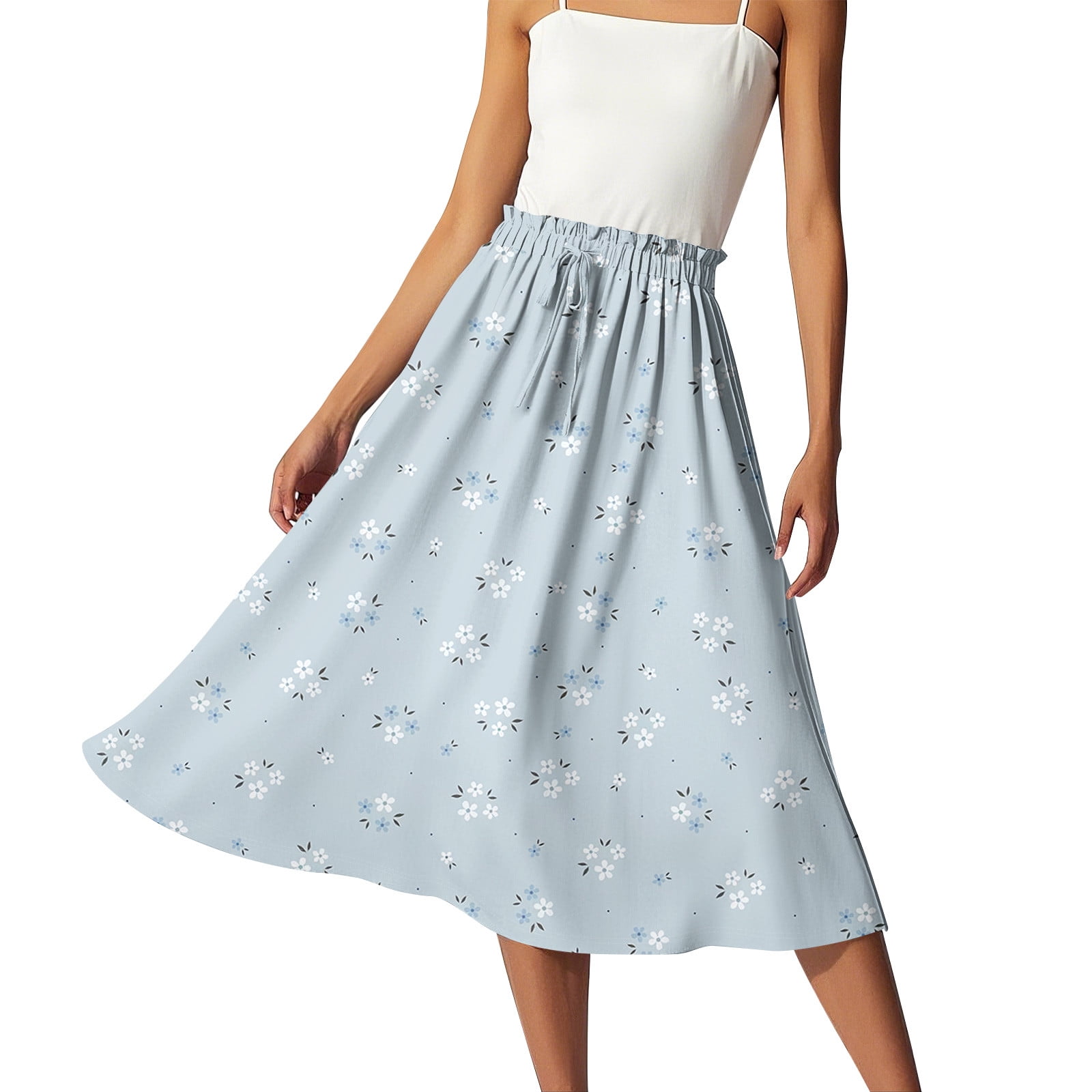 FrzhBrz Floral Shadow Print Skirts for Women Flowy Elastic High Waisted ...