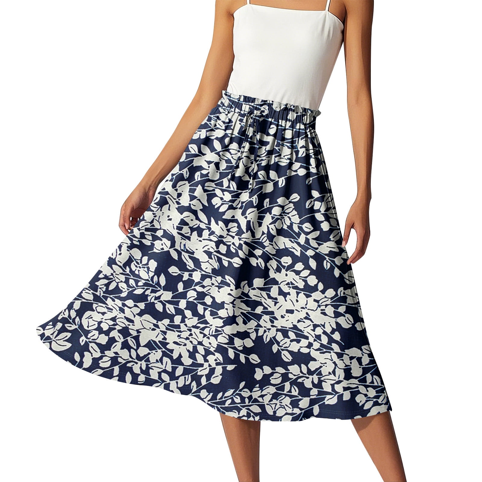 FrzhBrz Floral Shadow Print Skirts for Women Flowy Elastic High Waisted ...