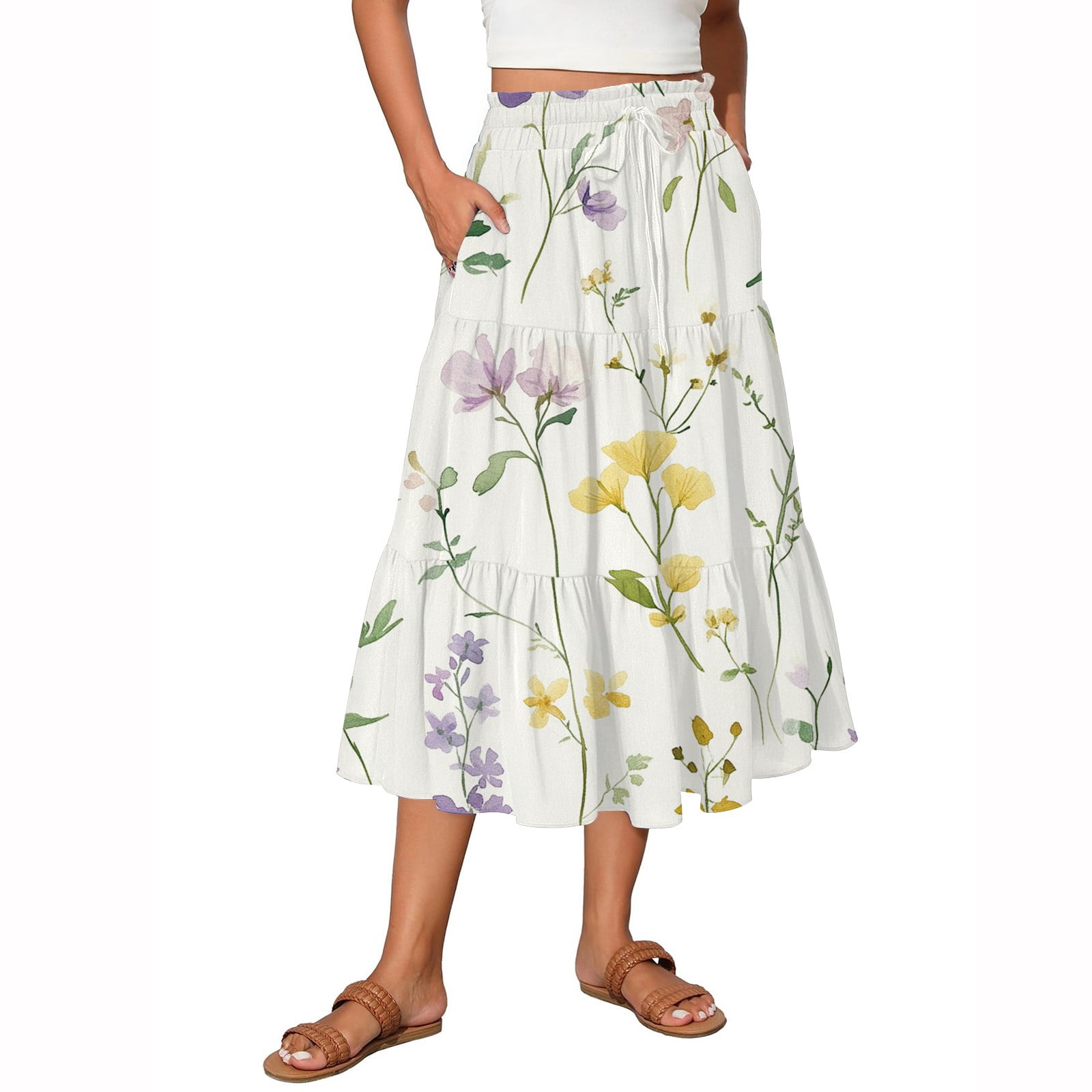 FrzhBrz Floral Skirts for Women 2025 Summer Comfy A-Line Cute Solid ...