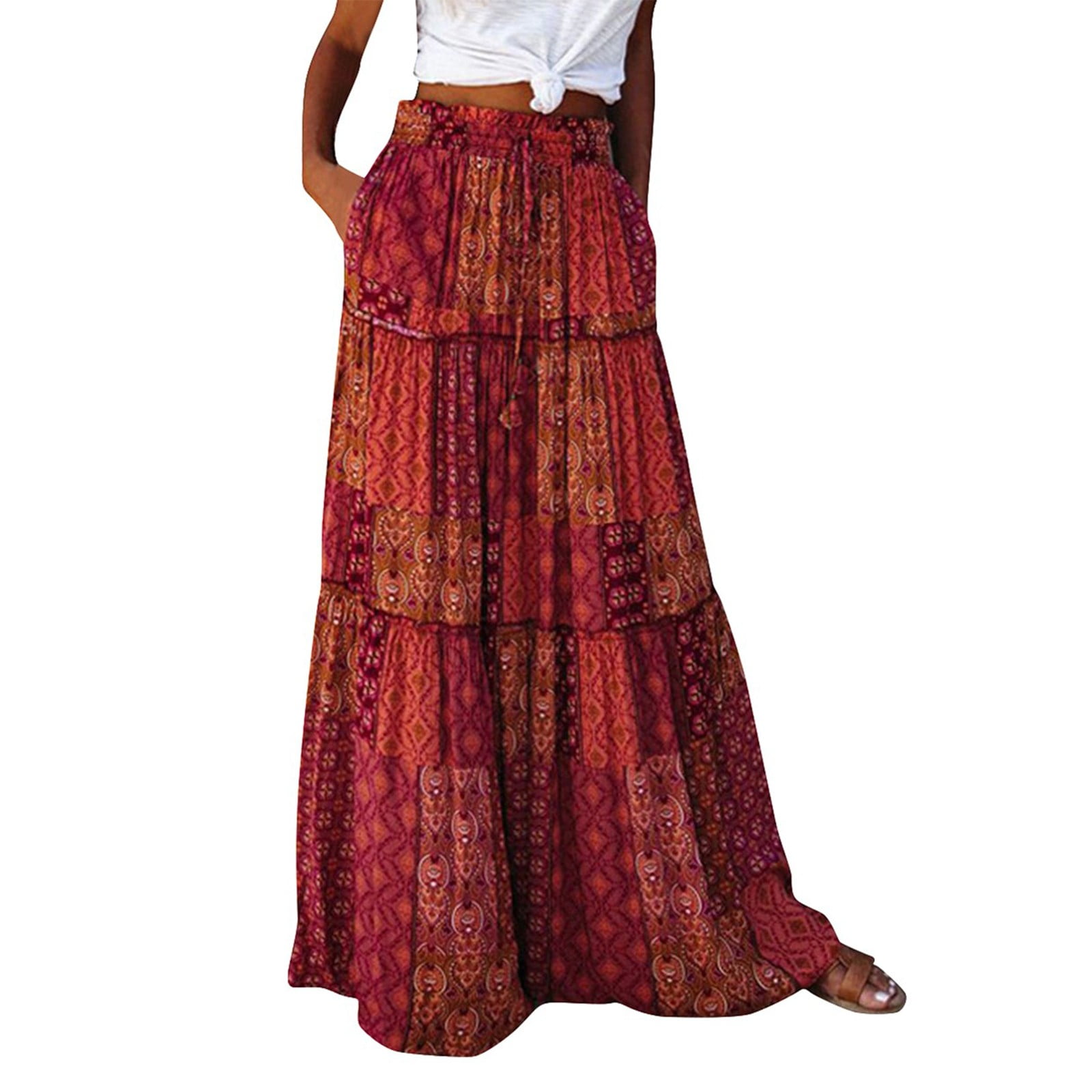 FrzhBrz Floral Skirts for Women 2025 Summer Comfy A-Line Maxi Long ...