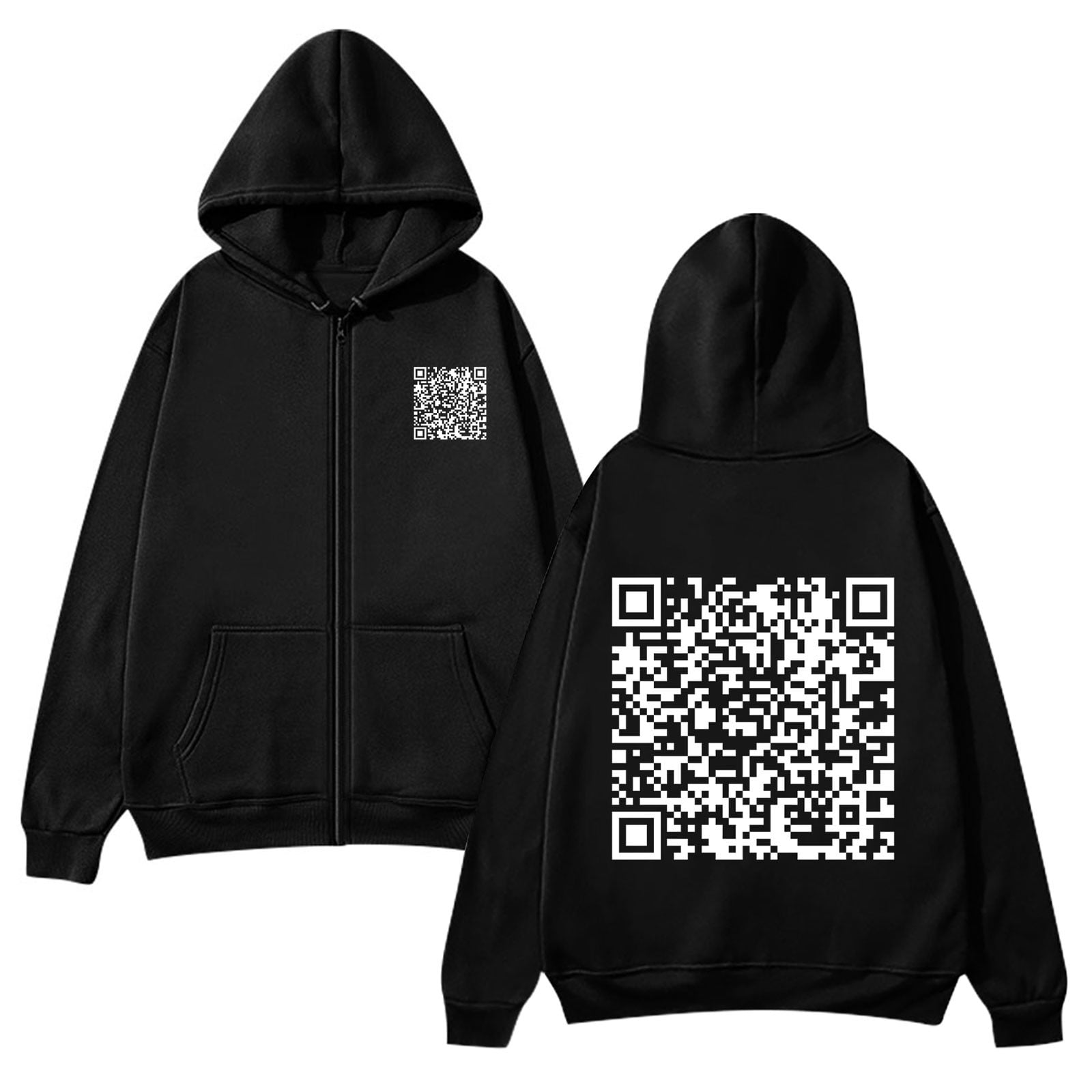 FrzhBrz Funny Fu QR Code Hoodies for Women, Unisex Full Zip Up ...