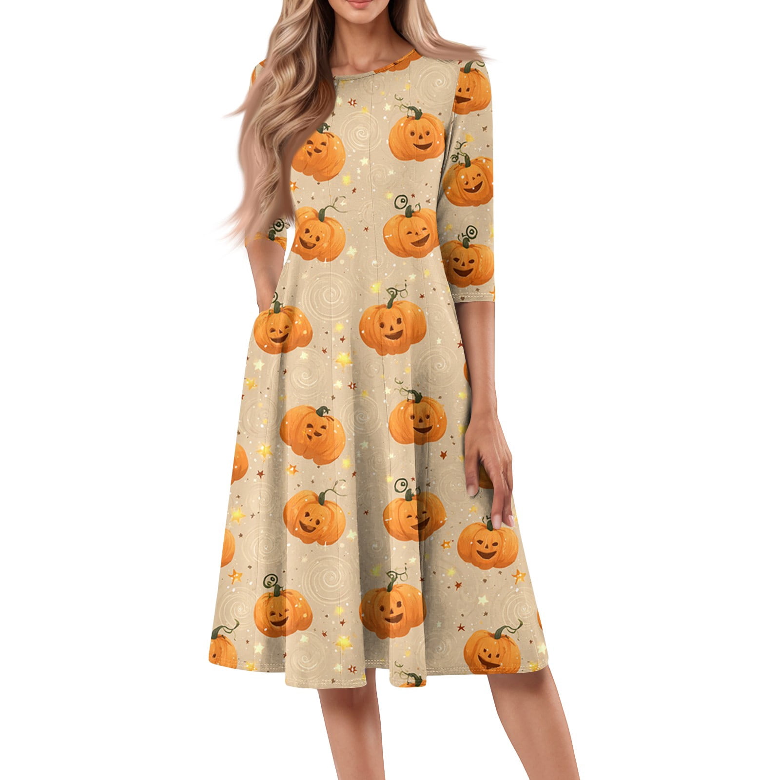 FrzhBrz Halloween Dresses for Women 3/4 Sleeve A-Line Midi Dress Non ...