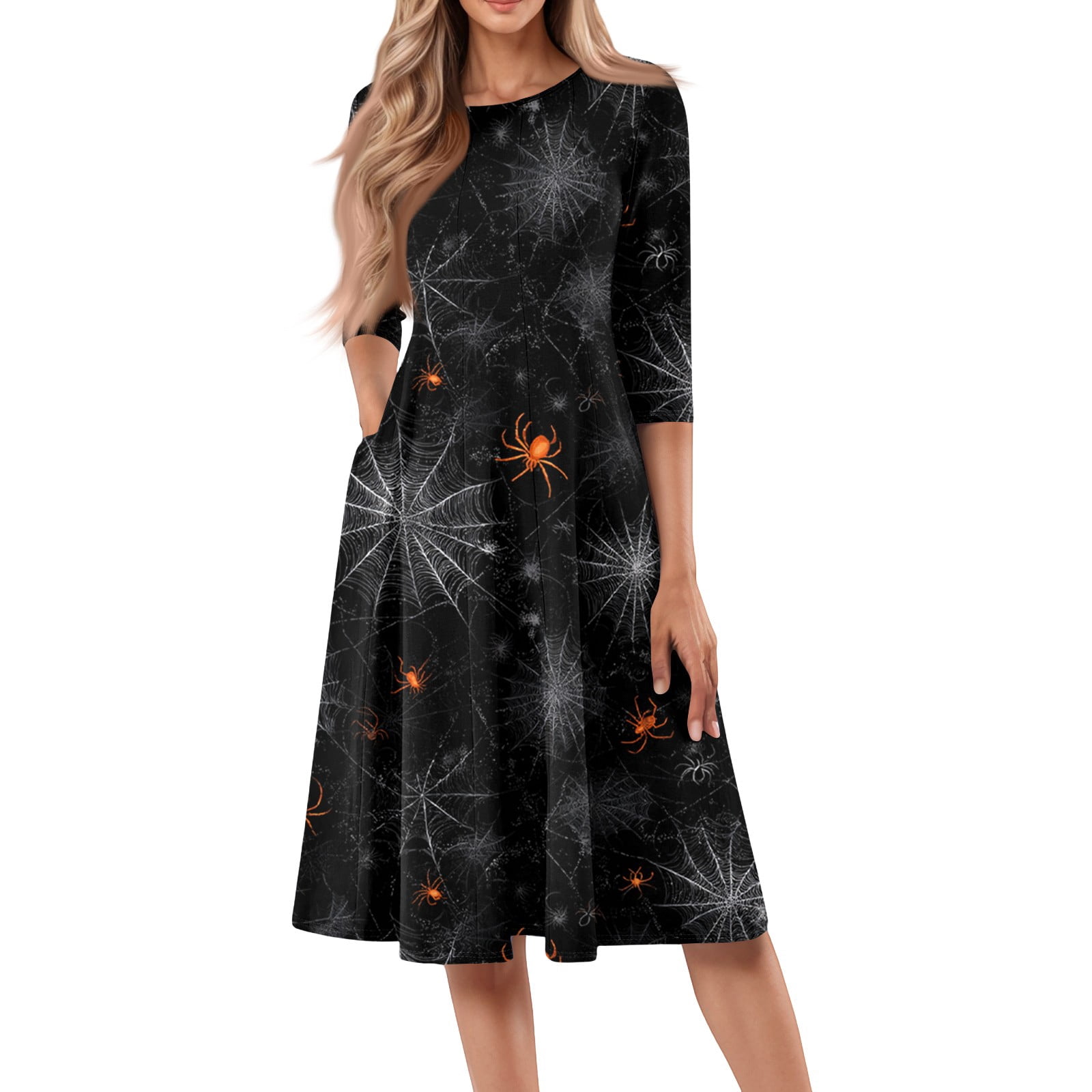 FrzhBrz Halloween Dresses for Women 3/4 Sleeve A-Line Midi Dress Non ...