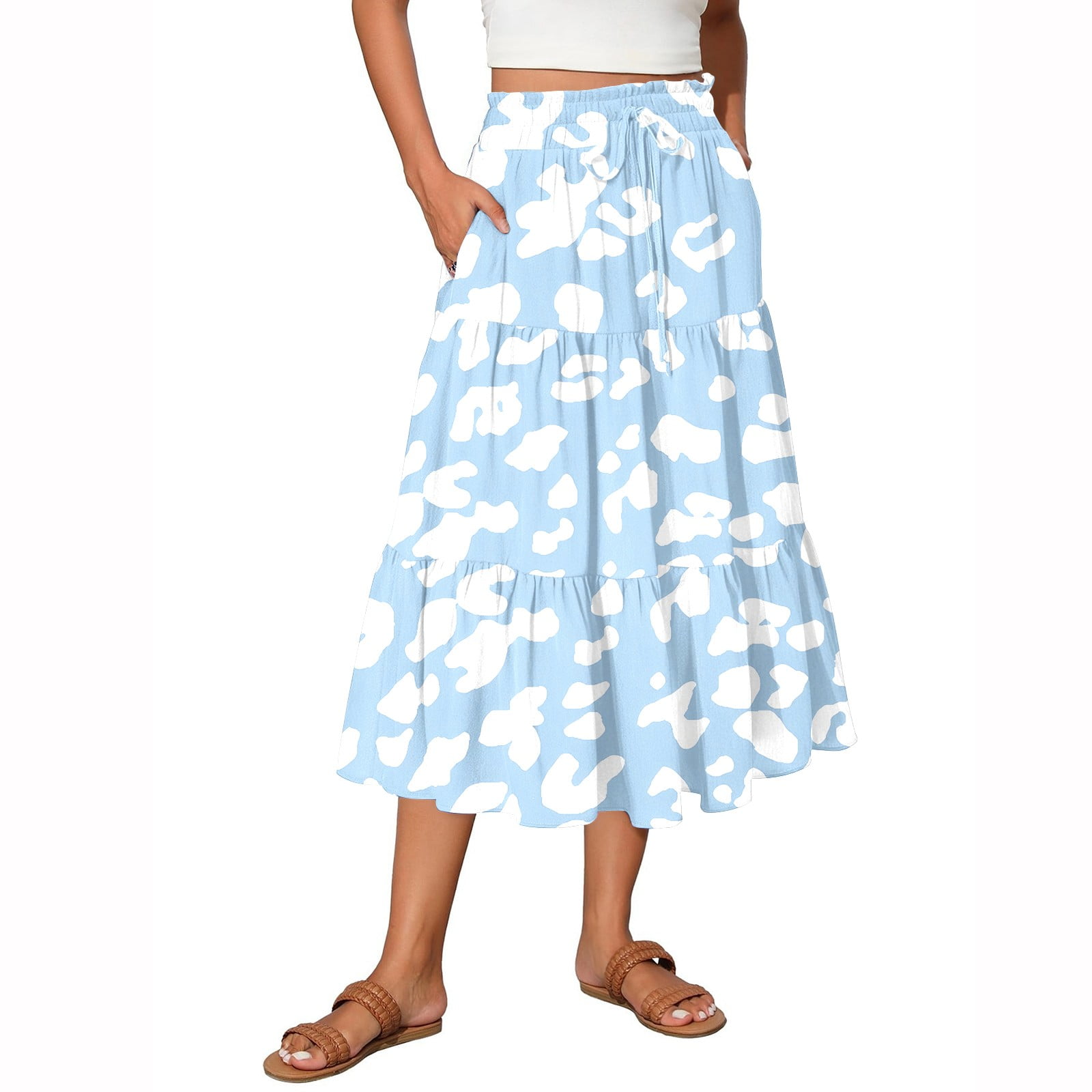 FrzhBrz Long Flowy Skirts for Women Tiered Elegant Floral Graphic ...