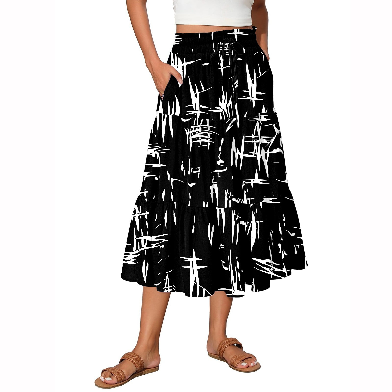 FrzhBrz Long Flowy Skirts for Women Tiered Elegant Floral Graphic ...