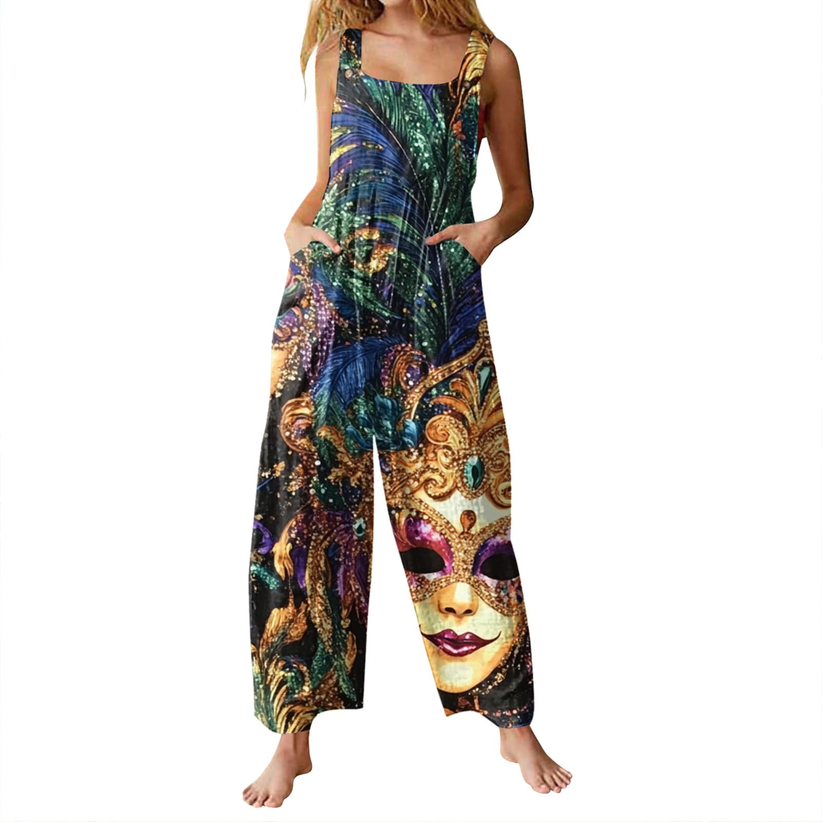 FrzhBrz Mardi Gras Jumpsuits for Women Casual Loose Rompers Pants Mardi ...