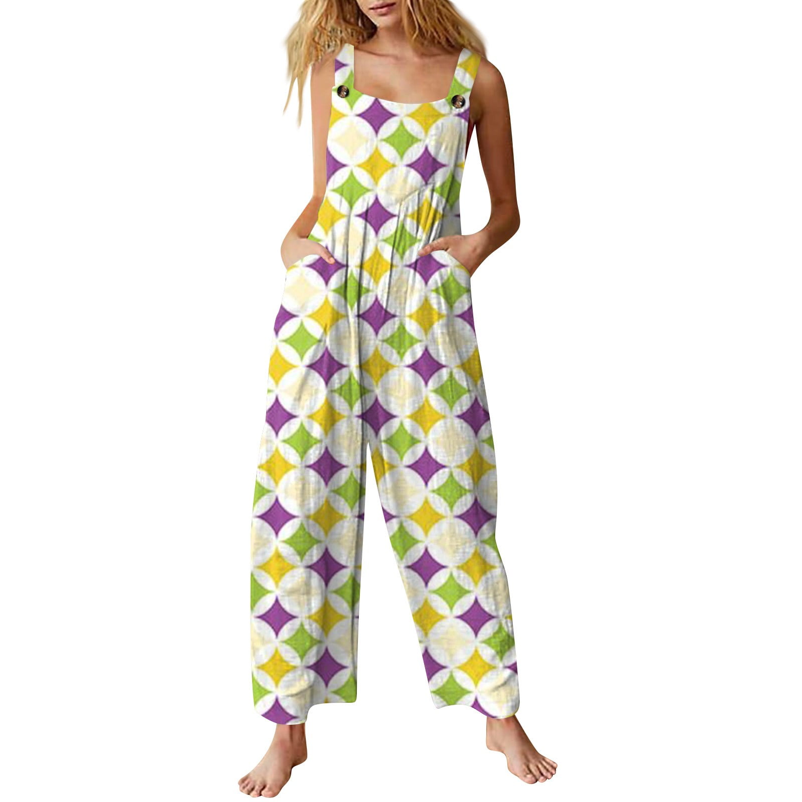 FrzhBrz Mardi Gras Women Jumpsuit Casual Loose Rompers Pants Carnival ...