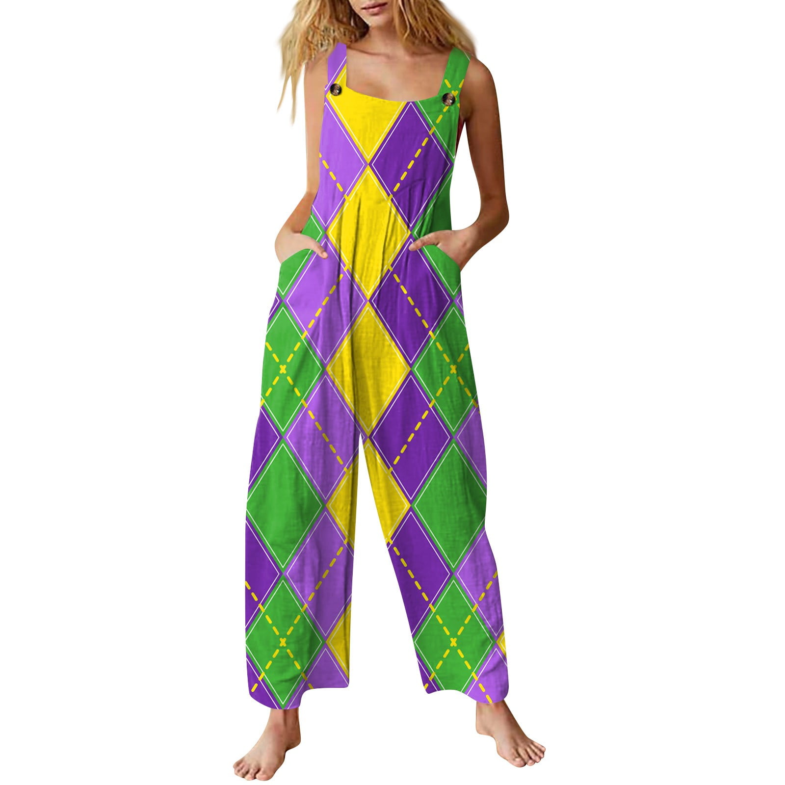 FrzhBrz Mardi Gras Women Jumpsuit Casual Loose Rompers Pants Carnival ...