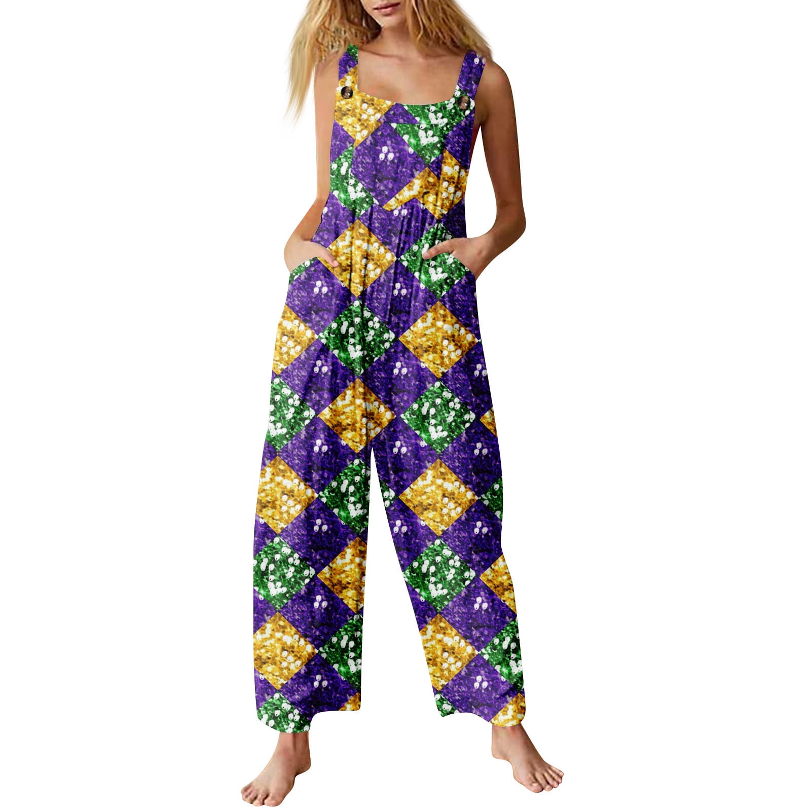 FrzhBrz Mardi Gras Women Mask Graphic Overalls Summer Casual Baggy ...