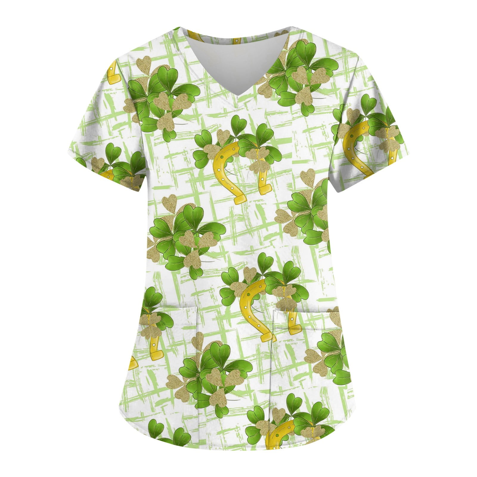 FrzhBrz Nurse Uniform Womens Scrub Tops V Neck Scrub Tops Lucky Clover ...
