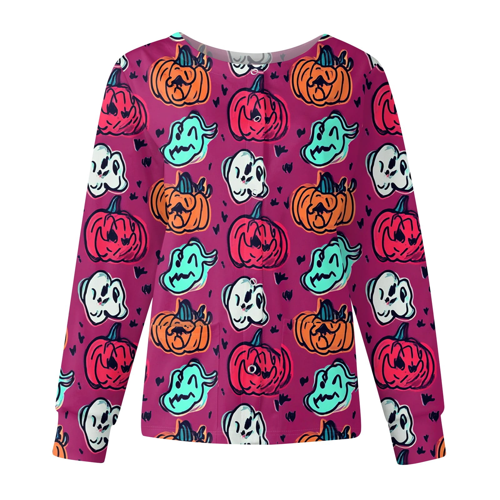 FrzhBrz Scrub Jacket for Women Halloween Long Sleeve Button Up Plus ...