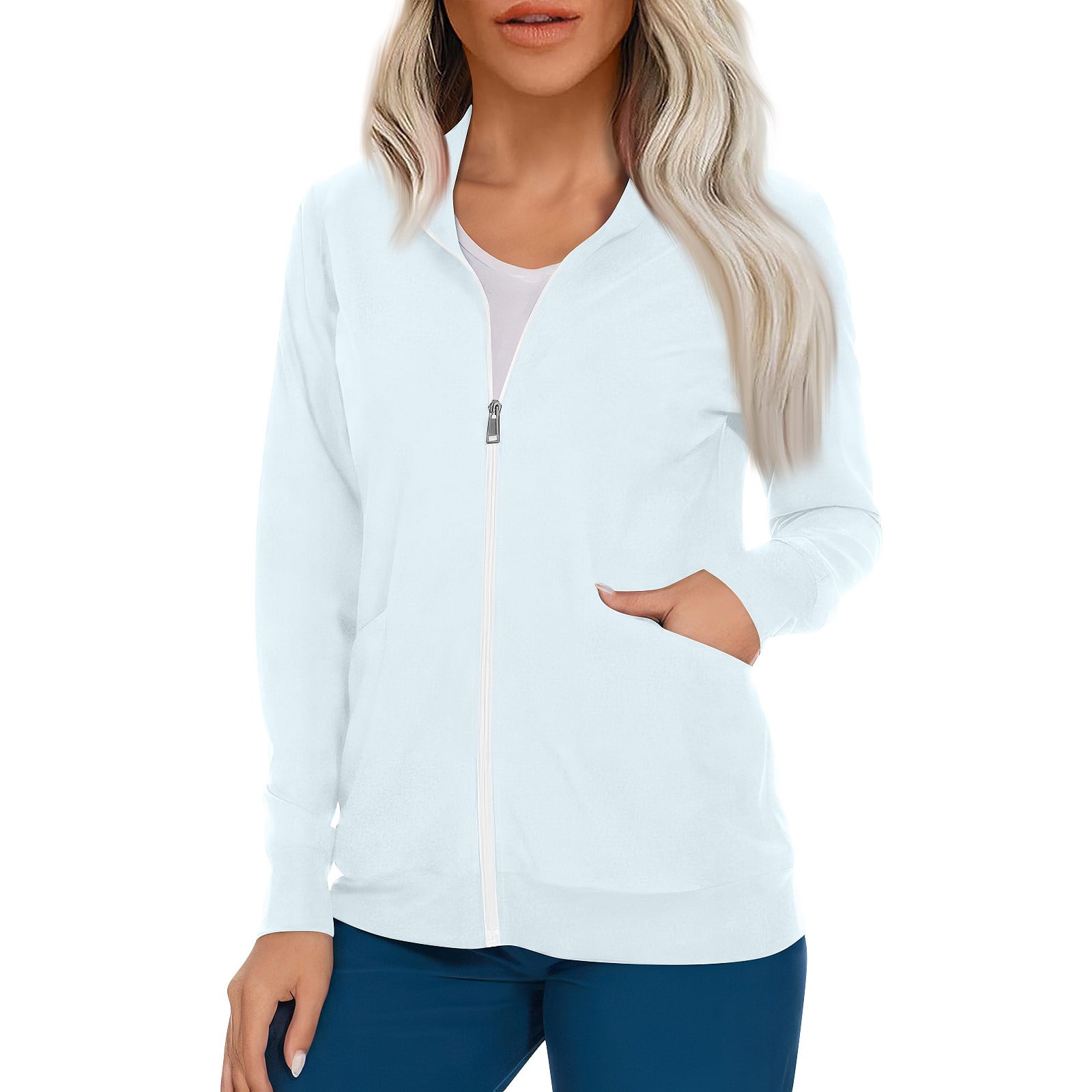 FrzhBrz Scrub Jackets for Woman Full Zip Up Nurse Uniforms Stretch ...