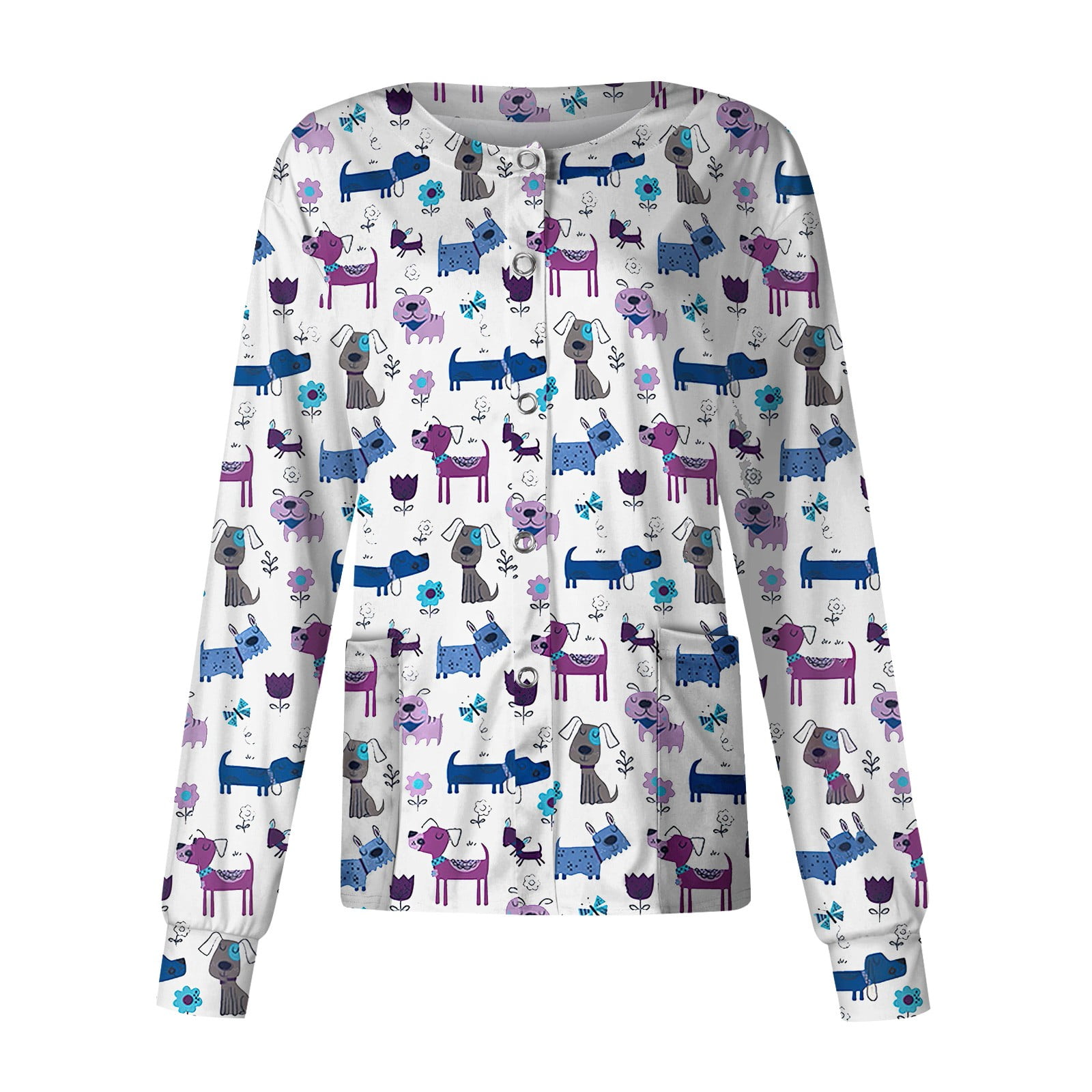 FrzhBrz Scrub Tops Women Snap Front Long Sleeve Scrub Jackets for Women ...