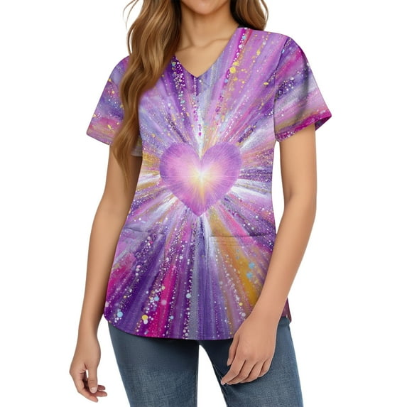 FrzhBrz Scrub Tops Women Valentines Day Love Heart Print 2025 V Neck ...