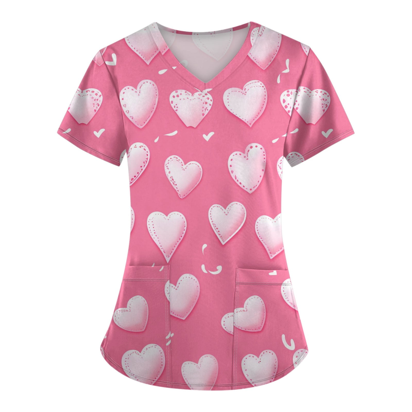 FrzhBrz Scrub Tops Women Valentines Day Love Heart Print Mock Wrap Top ...