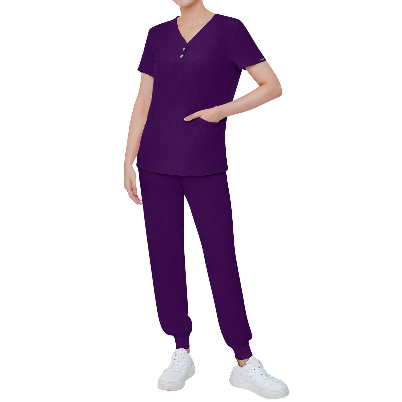 FrzhBrz Scrubs Set Medical Uniform for Women Slim Fit V-Neck Pocket Top ...