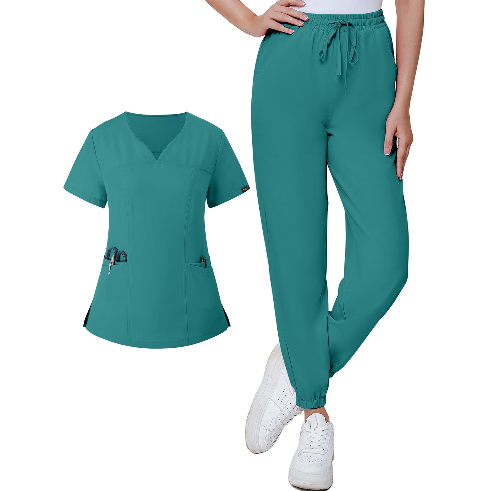 FrzhBrz Scrubs Set for Women Medical Uniform Modern V-Neck Pocket Top ...