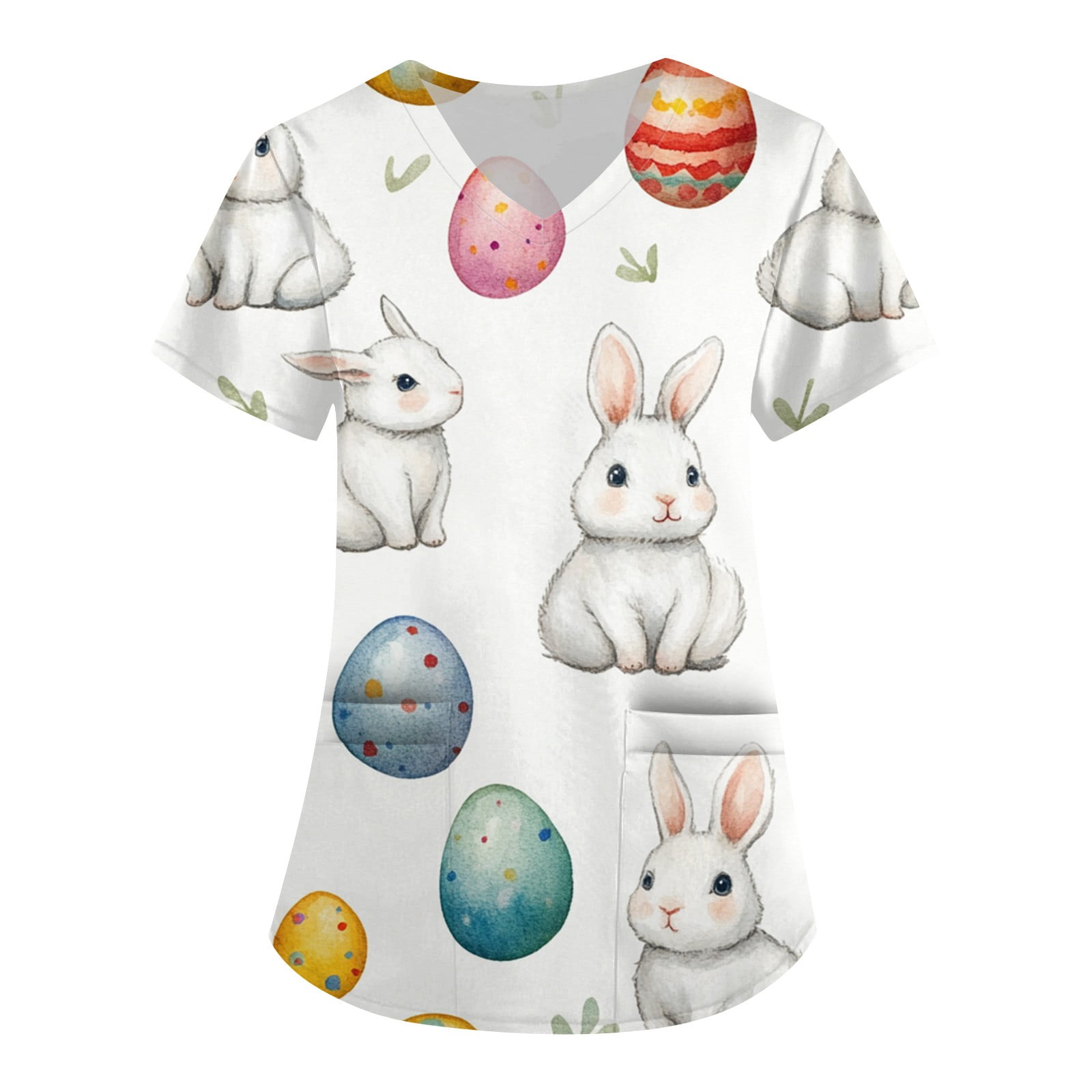 FrzhBrz Scrubs for Women Cute Bunny Scrub Working Uniform Easter V Neck ...