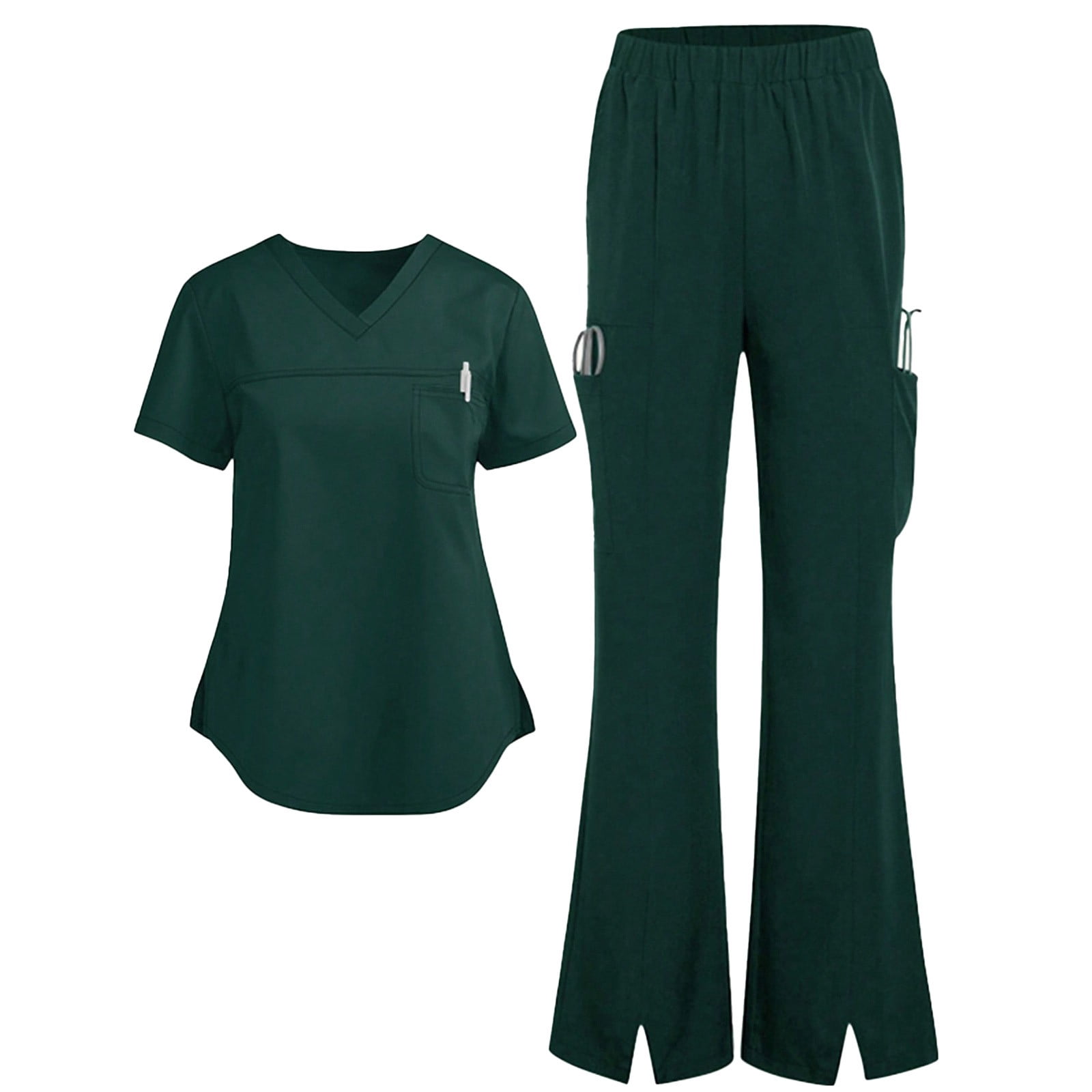 FrzhBrz Scrubs for Women Set Cross Neck Short Sleeve Top and Pant ...