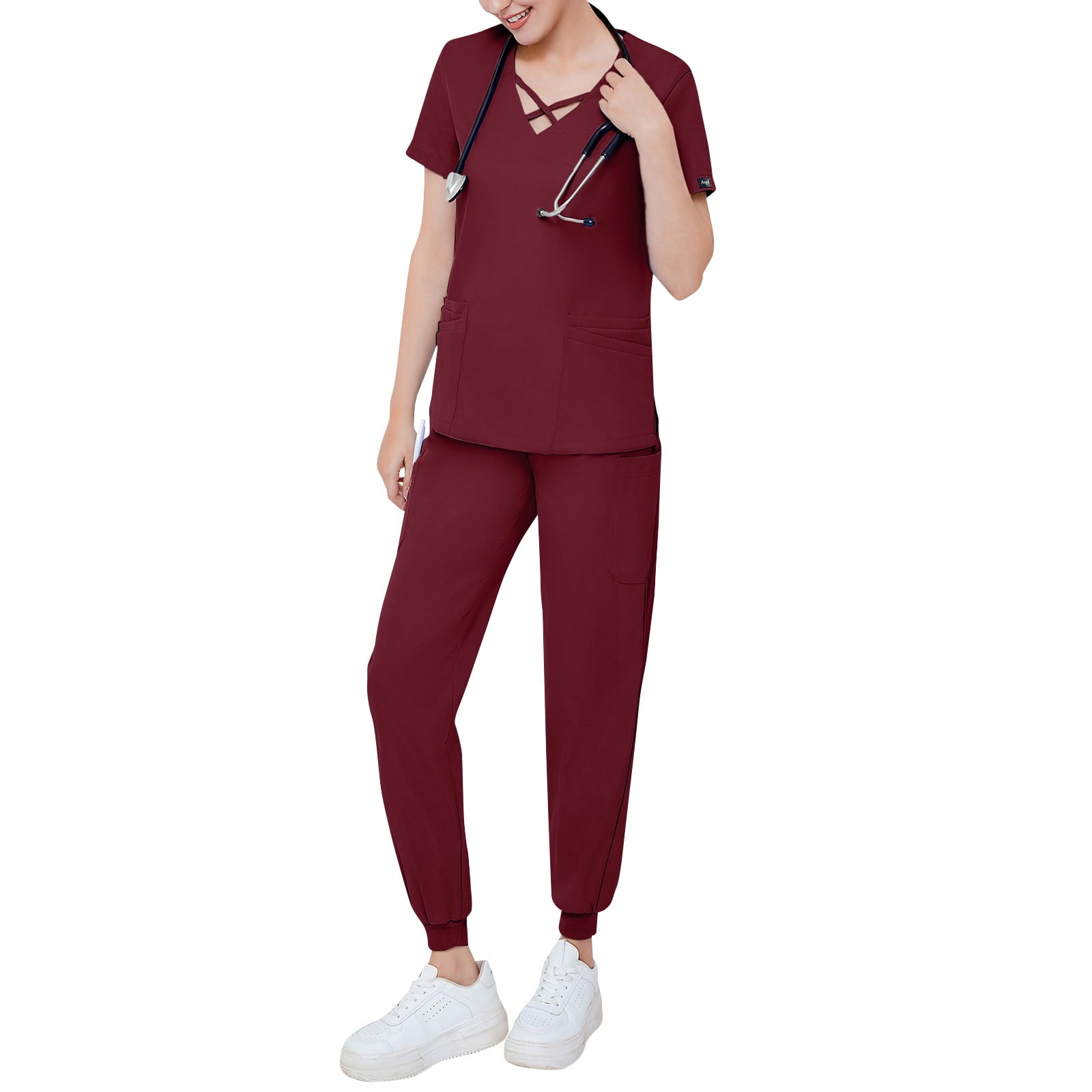 FrzhBrz Sets for Women Fall Scrub Sets, Plus Size Medical Scrub Top and ...
