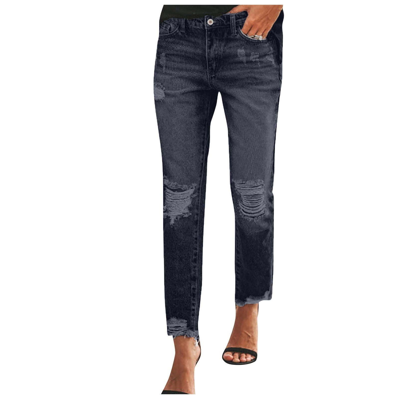 FrzhBrz Skinny Jeans for Wome Distressed Mid Waisted Boyfriend Jeans ...