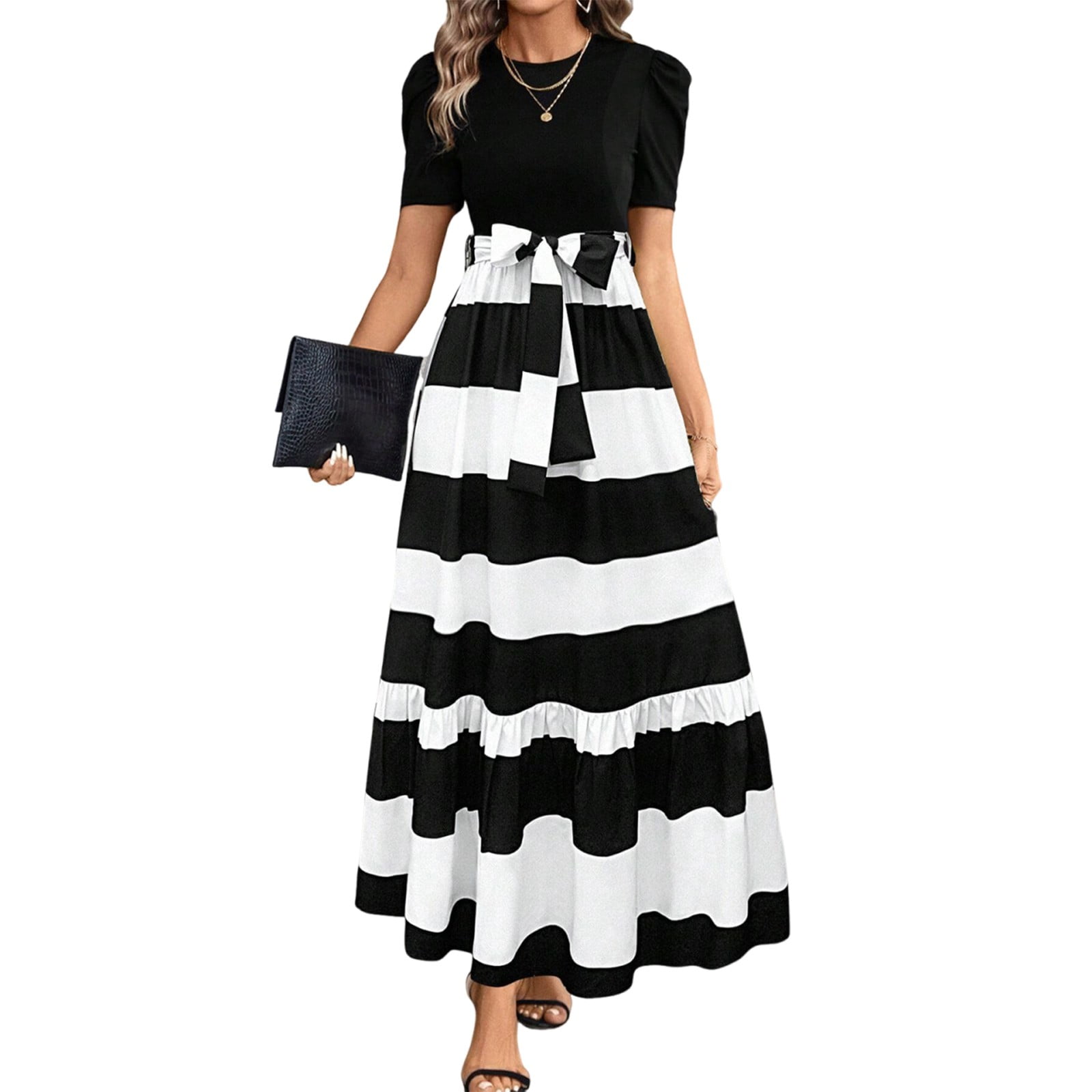 FrzhBrz Summer Dresses for Women 2025 Floral Print Wrap Short Sleeve ...
