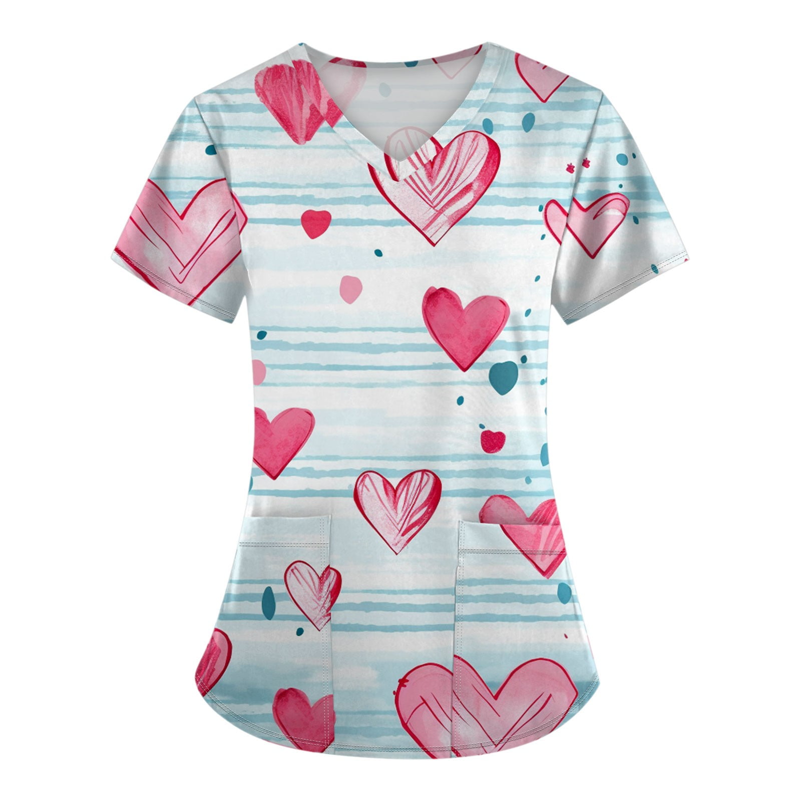 FrzhBrz Valentine's Day Scrub Tops Women Floral Print Scrub Tops Plus ...