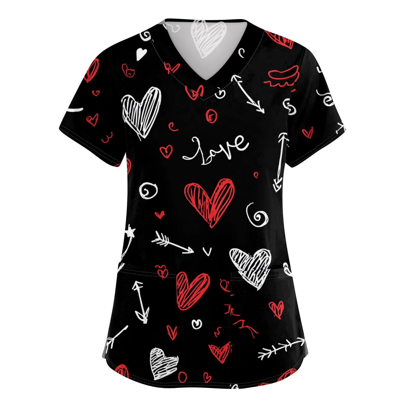 FrzhBrz Valentine's Day Scrub Tops Women Heart Print Scrub Tops Plus ...
