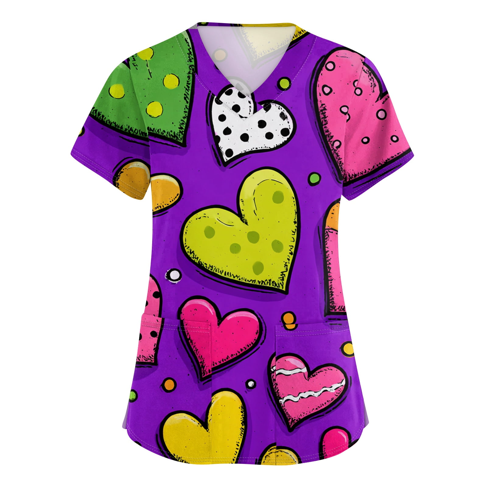 FrzhBrz Valentine's Day Scrub Tops for Women Cute Heart Print V Neck ...