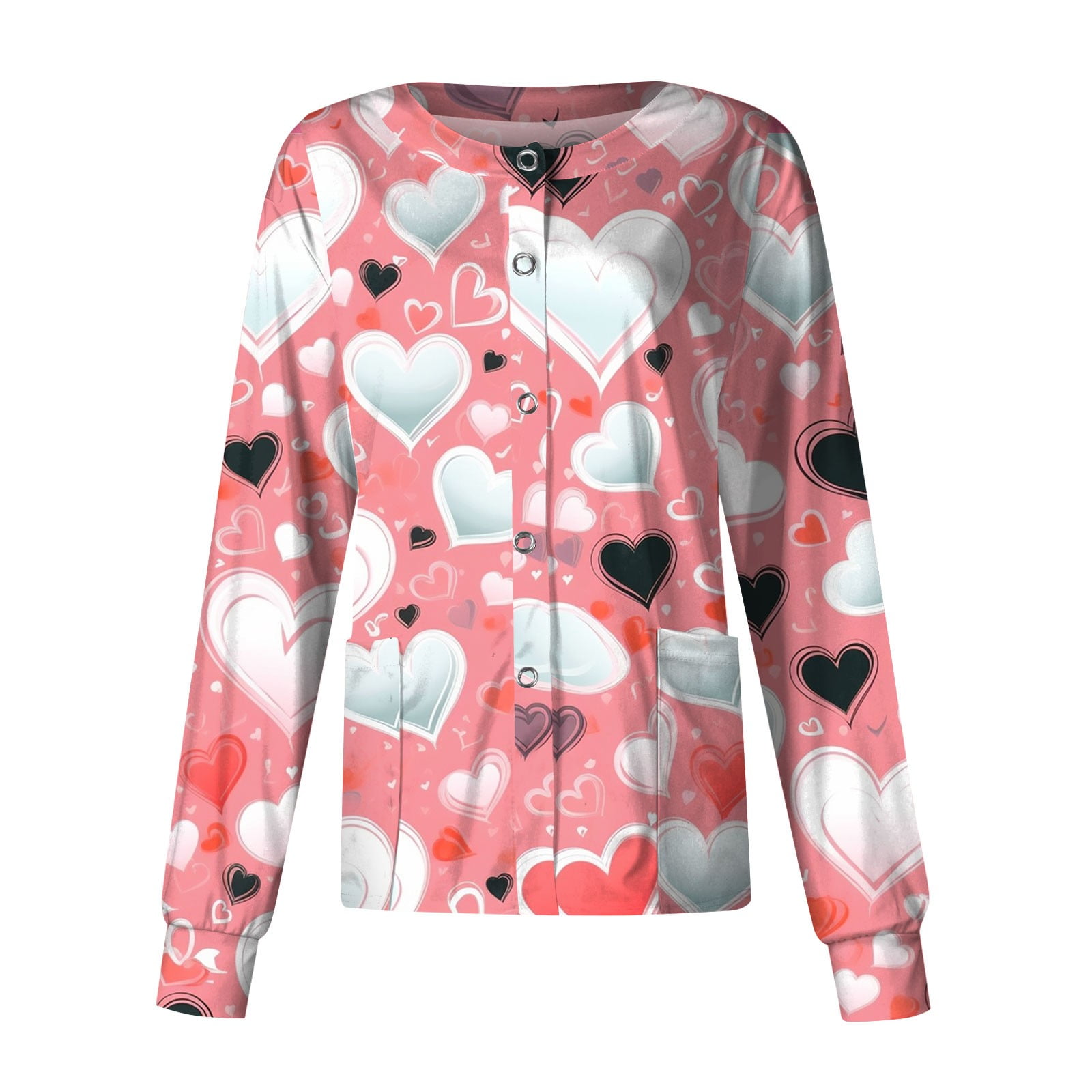 FrzhBrz Valentines Day Scrub Jacket for Women Long Sleeve Snap Front ...