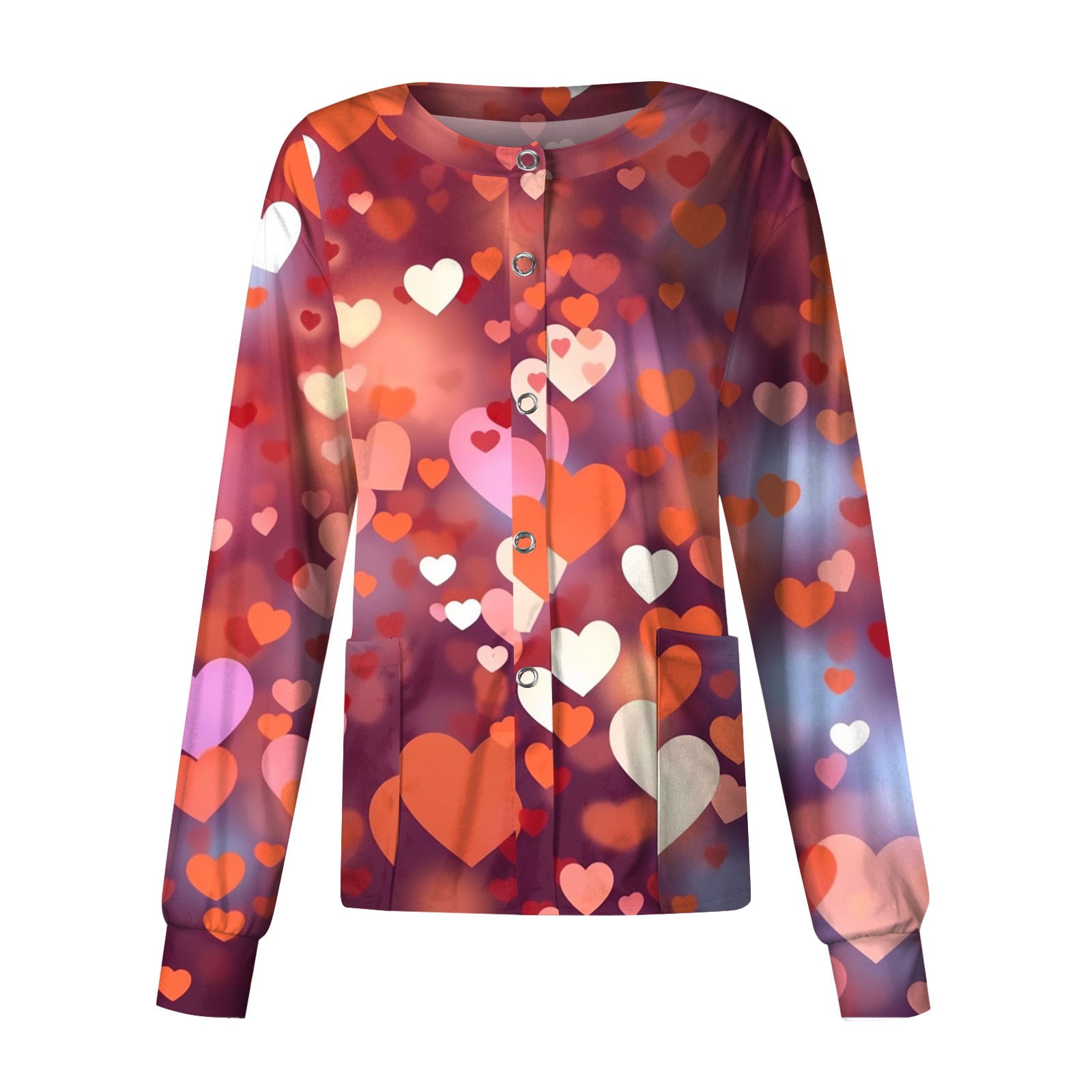 FrzhBrz Valentines Day Scrub Jacket for Women Long Sleeve Snap Front ...